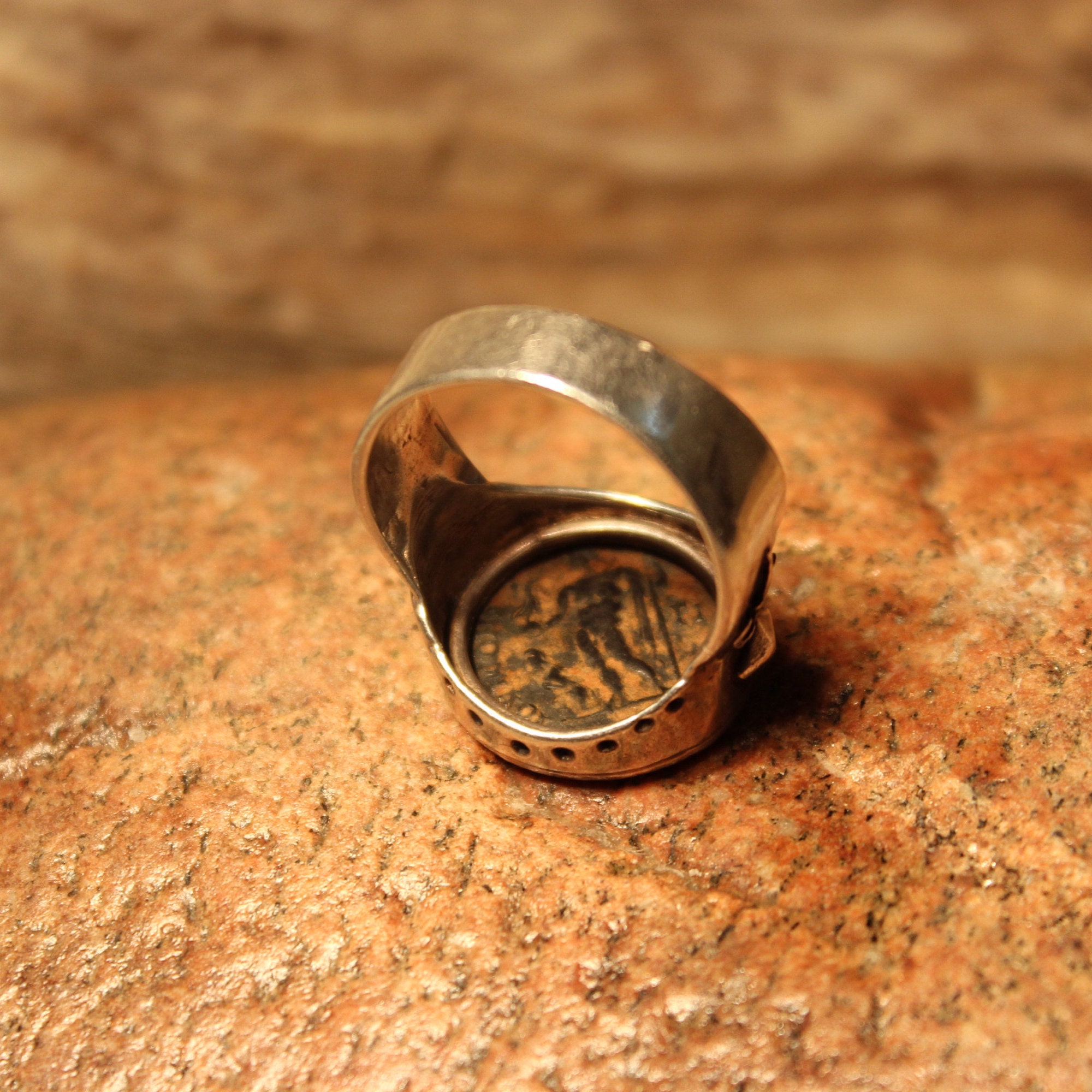 Antique Ancient Roman Coin Ring Size 11.5 Vintage Sterling Silver ...