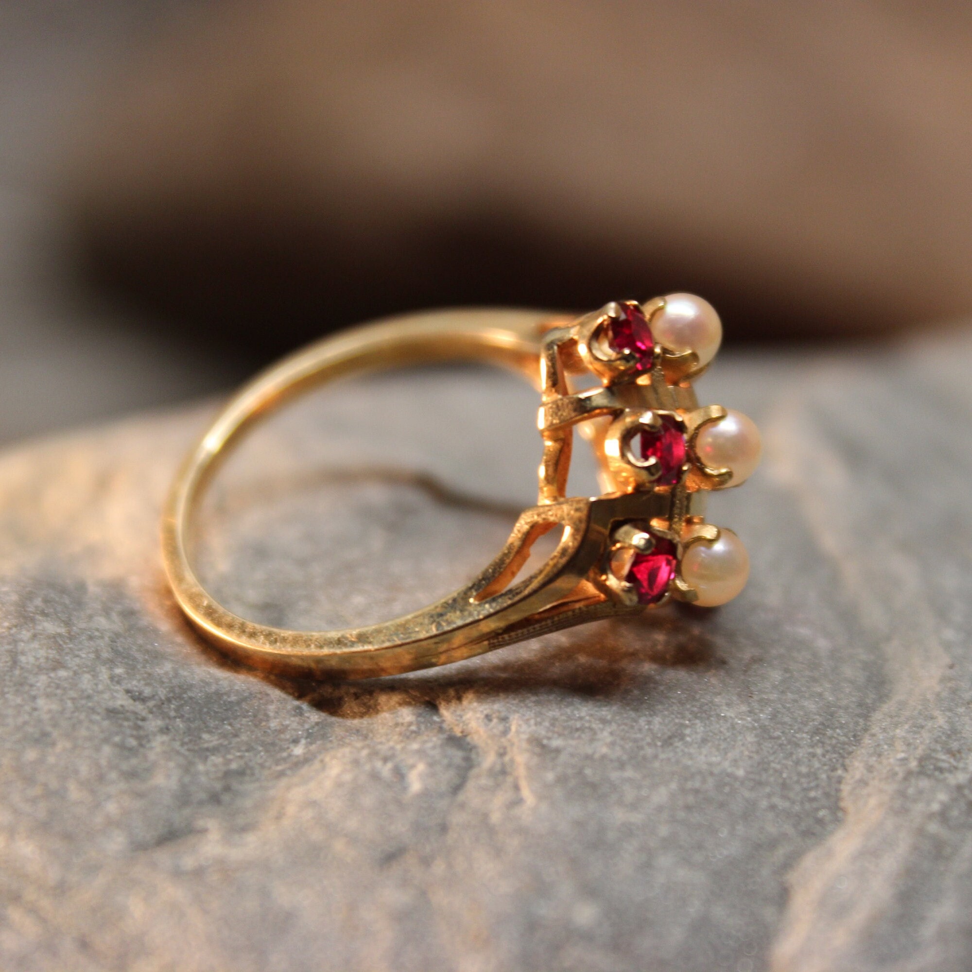 1960's Vintage Ruby Pearl Ring Solid 10K Gold Large Ruby Ring 3.4 Grams ...