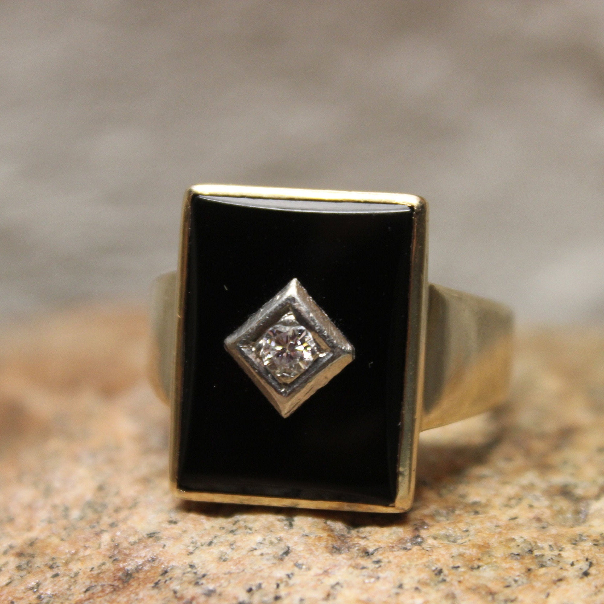 1940's Vintage Mens Large Diamond Ring 10K Solid Yellow Gold Mens Ring ...