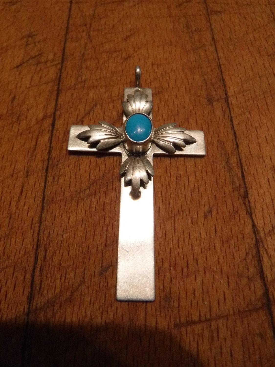 Vintage Navajo Silver Turquoise Cross Crucifix Pendant 5 grams Signed ...