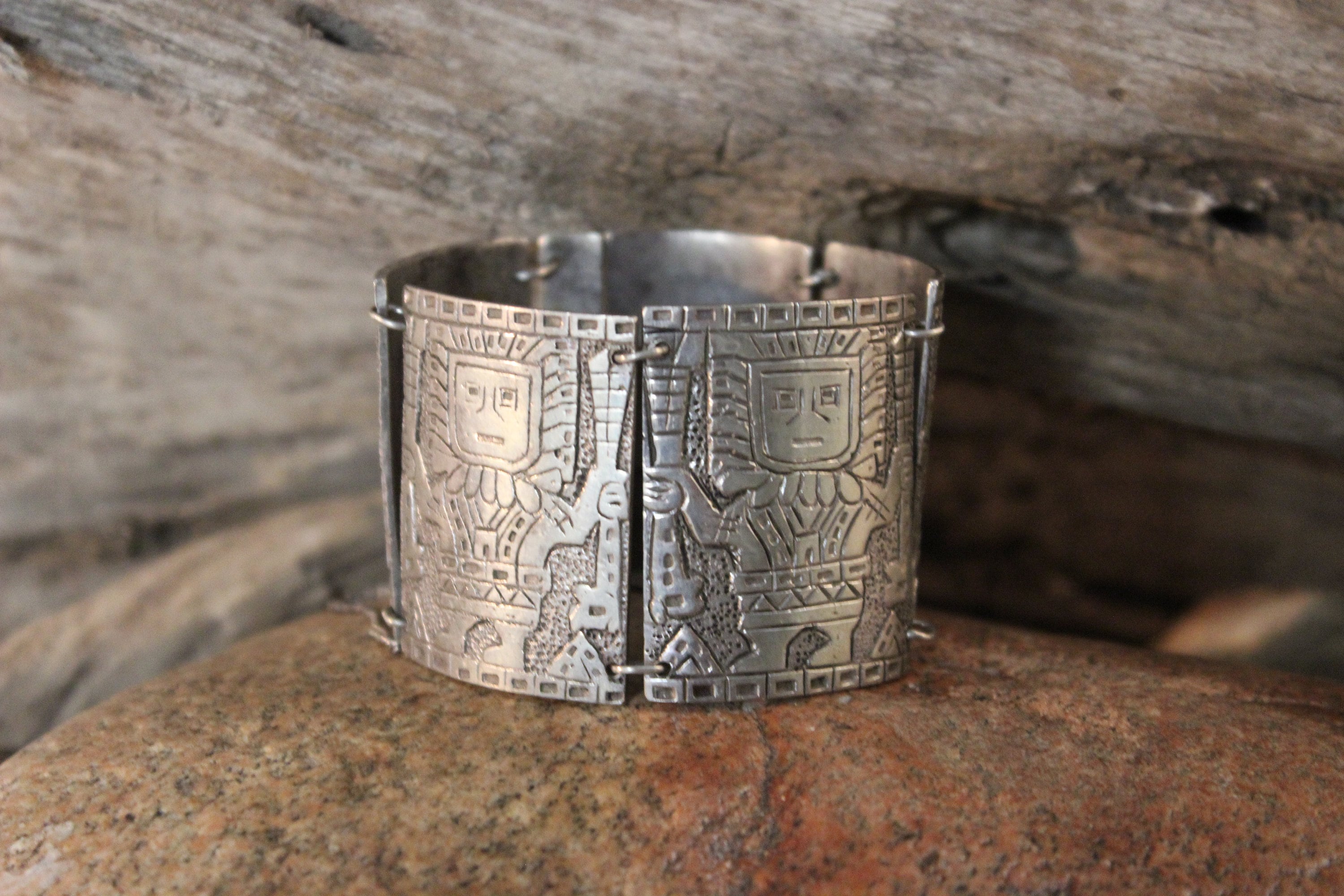 Vintage Heavy Peruvian Inca Sterling Silver Panel Bracelet Heavy 87.4 ...