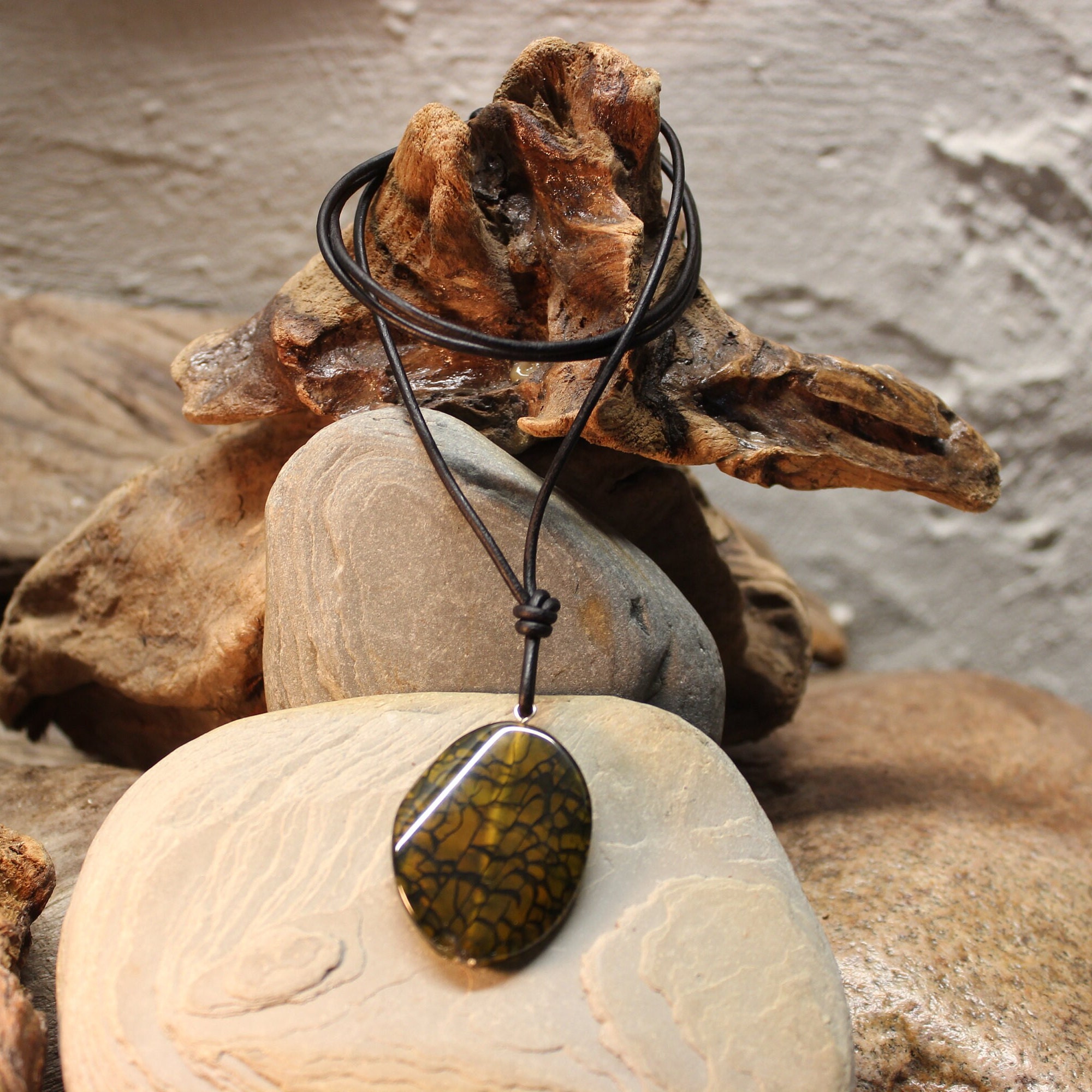 Hand Carved Pendant Necklace Large Natural Stone Pendant Dragon Vein ...
