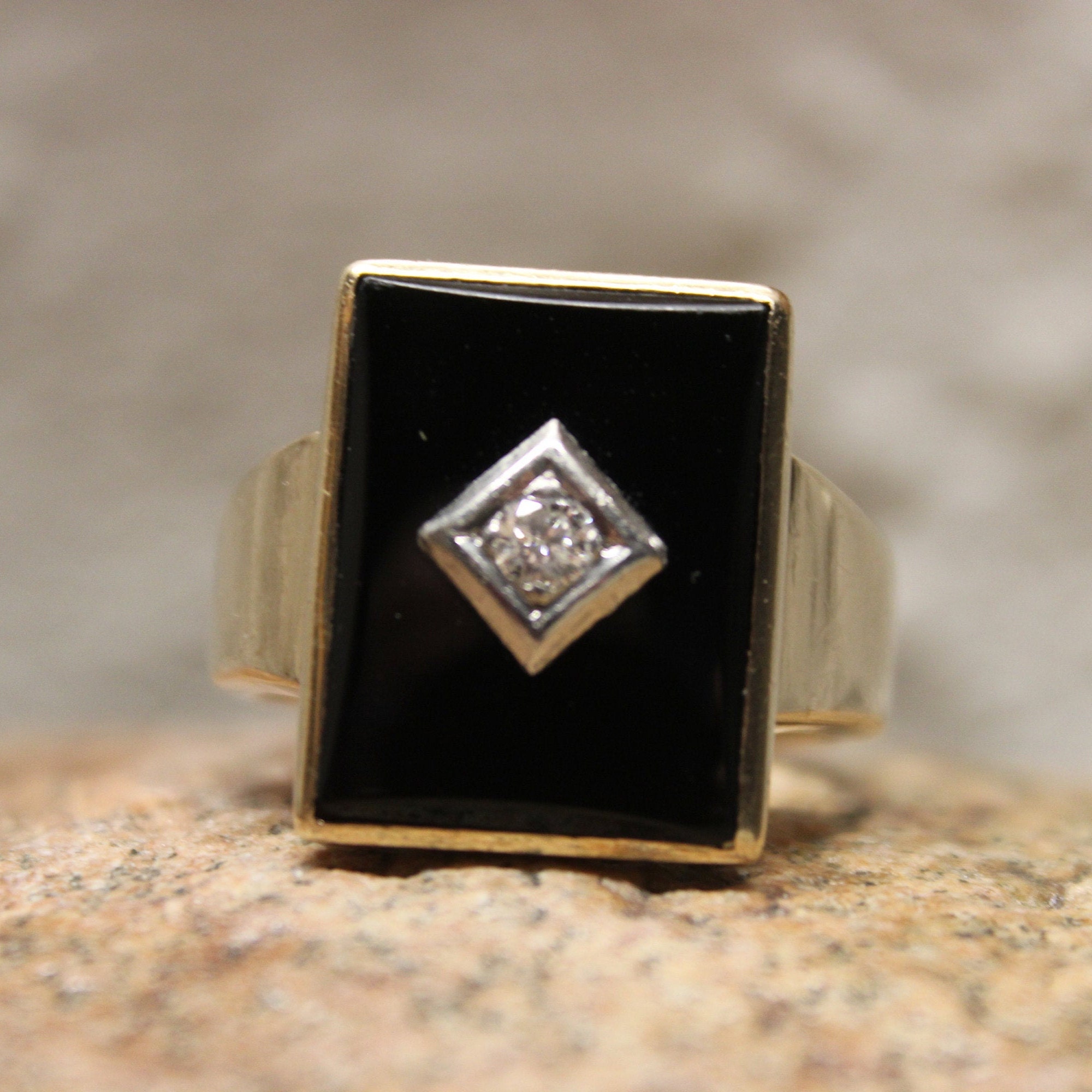1940's Vintage Mens Large Diamond Ring 10K Solid Yellow Gold Mens Ring ...