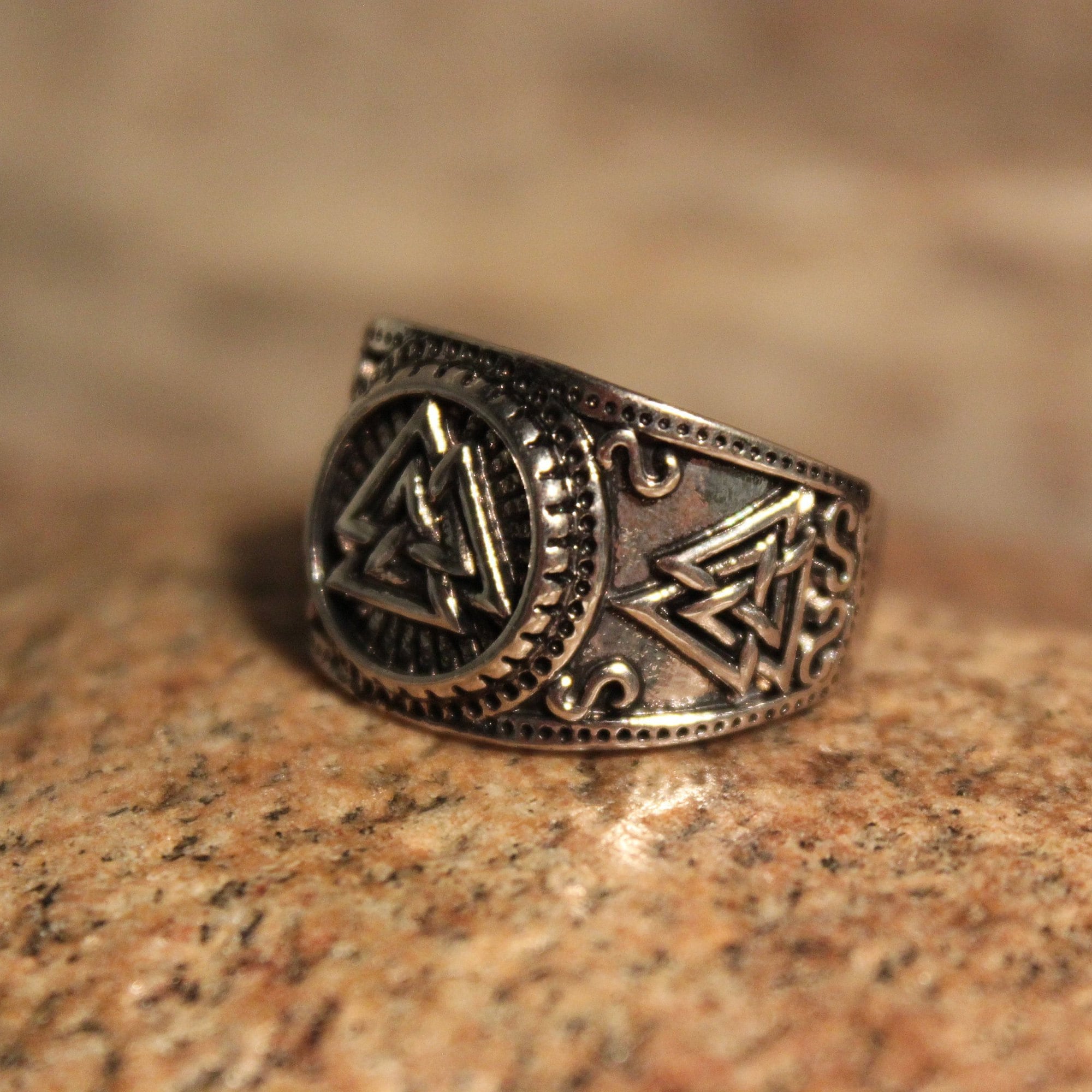 Large Mens Silver Valknut Viking Signet Ring Size 9.5 Oden Viking Ring ...
