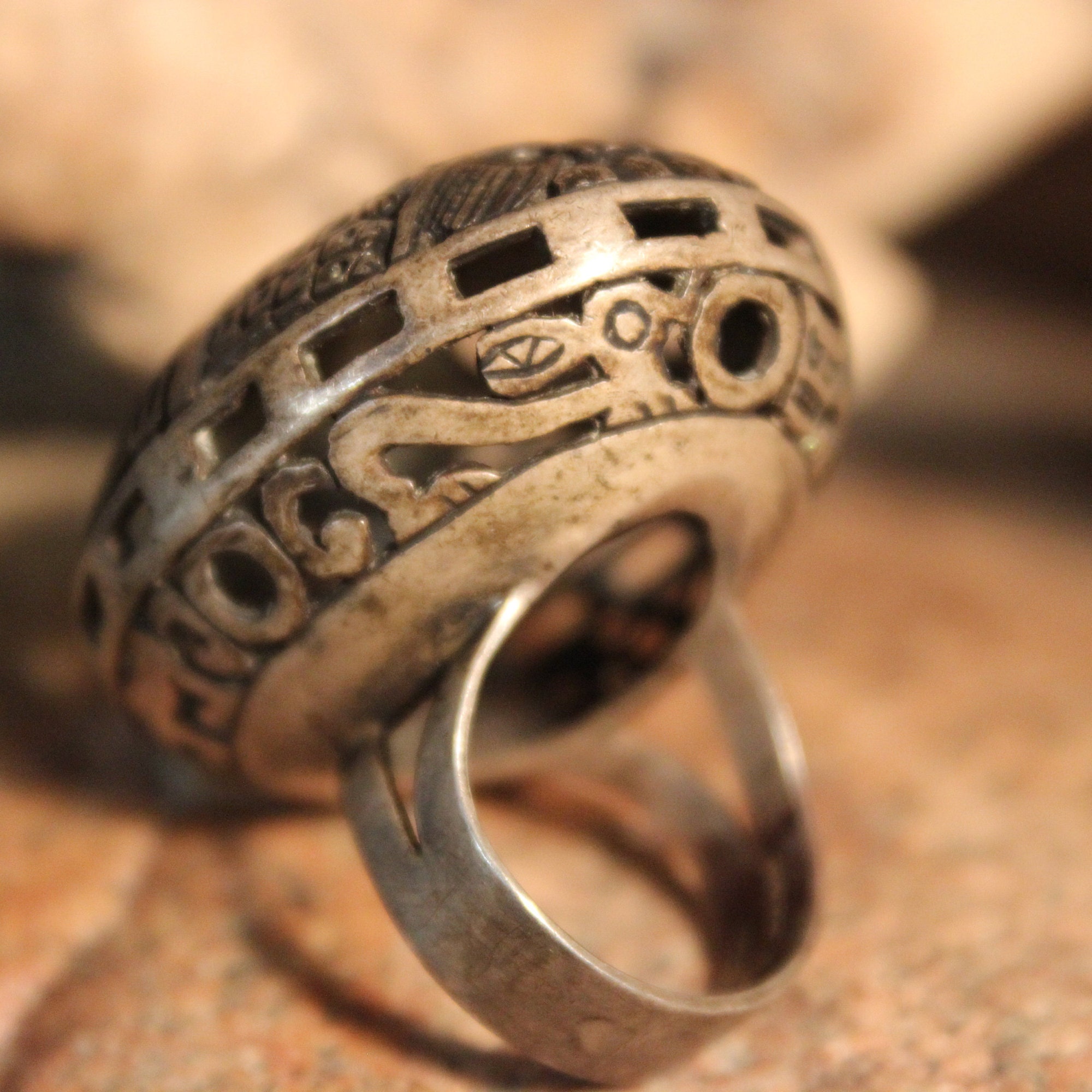 Rare Vintage Arte Orfebre 1950 Peruvian Ring Inca Sterling Silver Dome ...