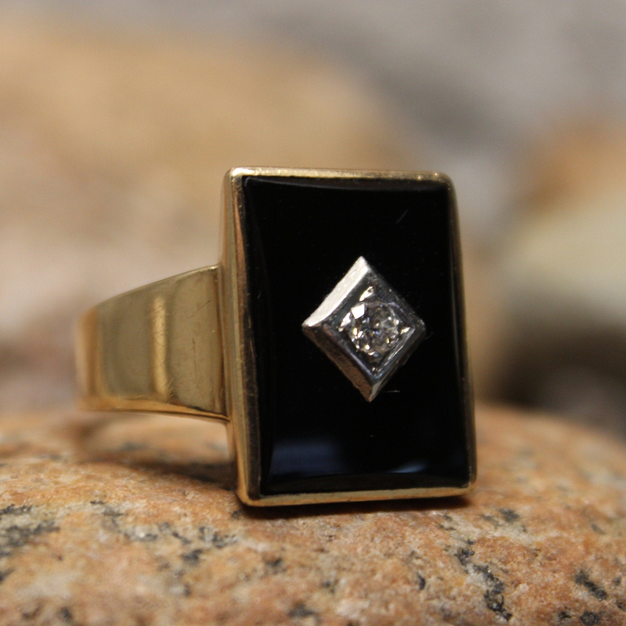 1940's Vintage Mens Large Diamond Ring 10K Solid Yellow Gold Mens Ring ...