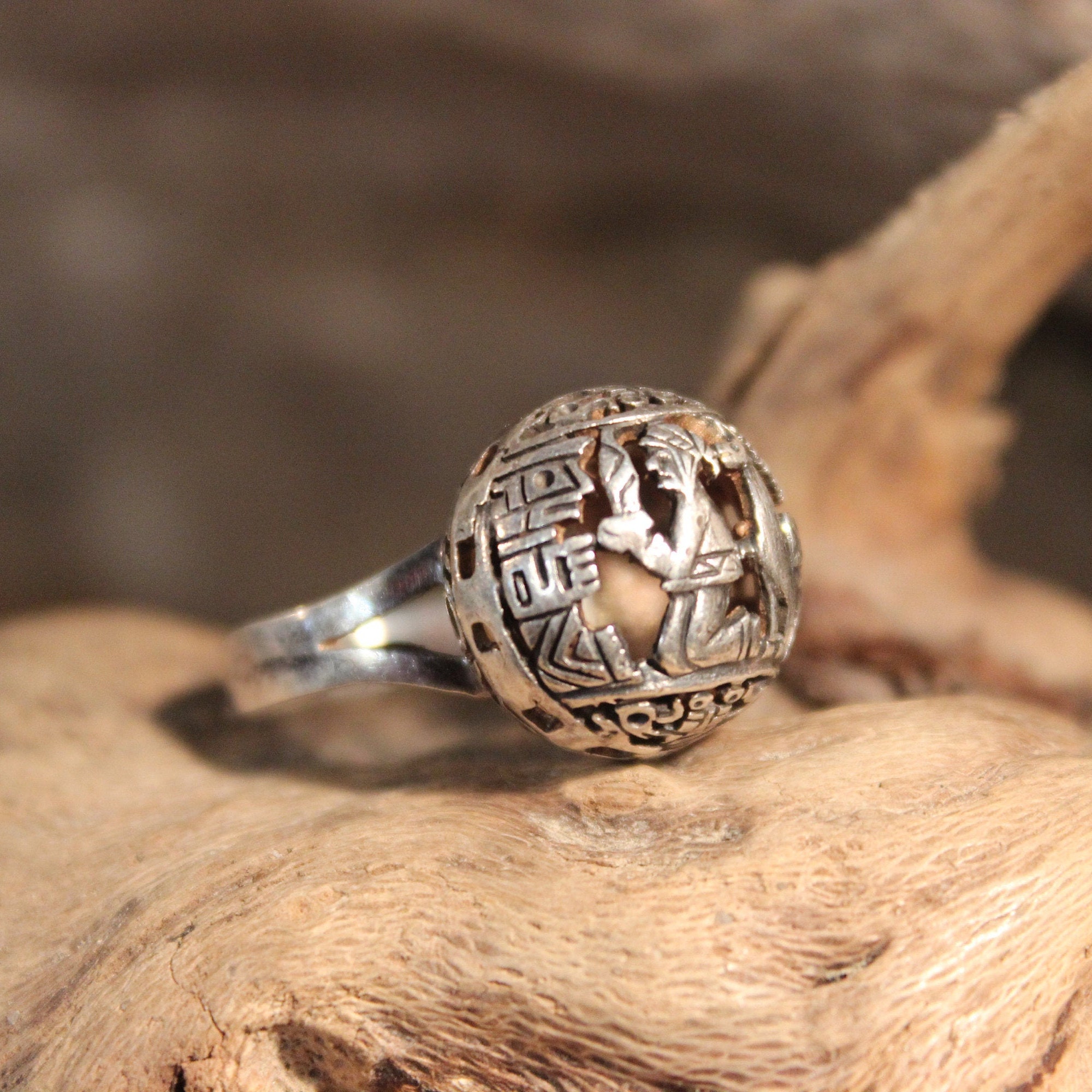 Rare Vintage 1950s Arte Orfebre Peruvian Ring Inca Sterling Silver Ball ...