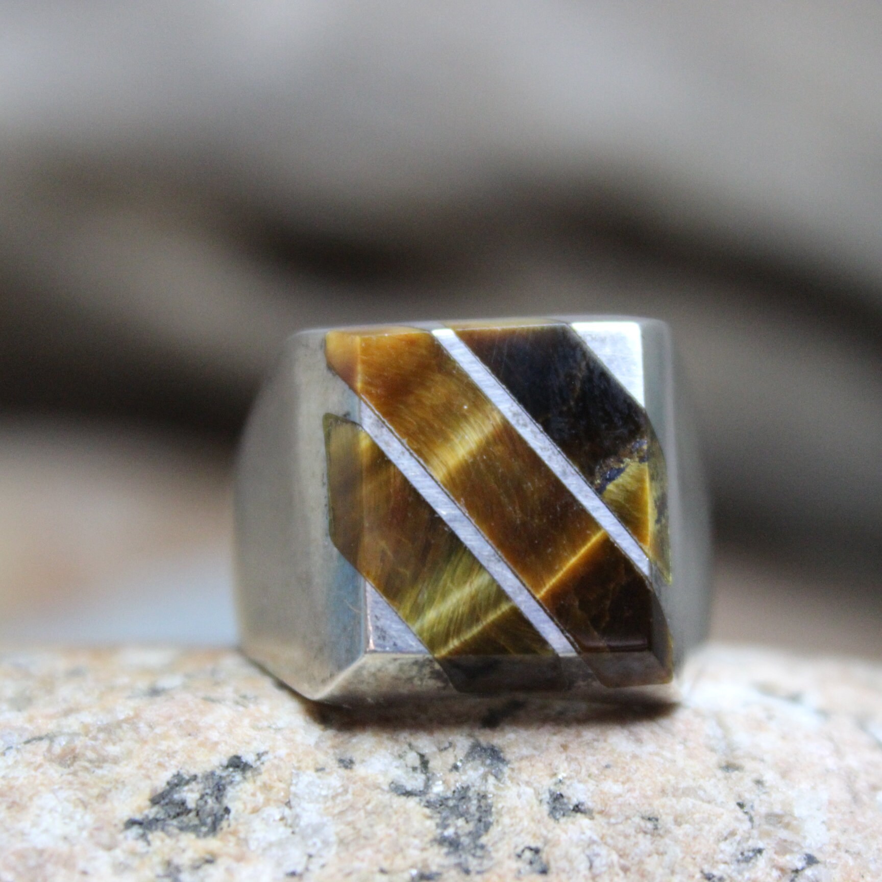 Sterling Mexico Large Tigers Eye Ring Mens Ring Heavy 16.3 Grams Size ...