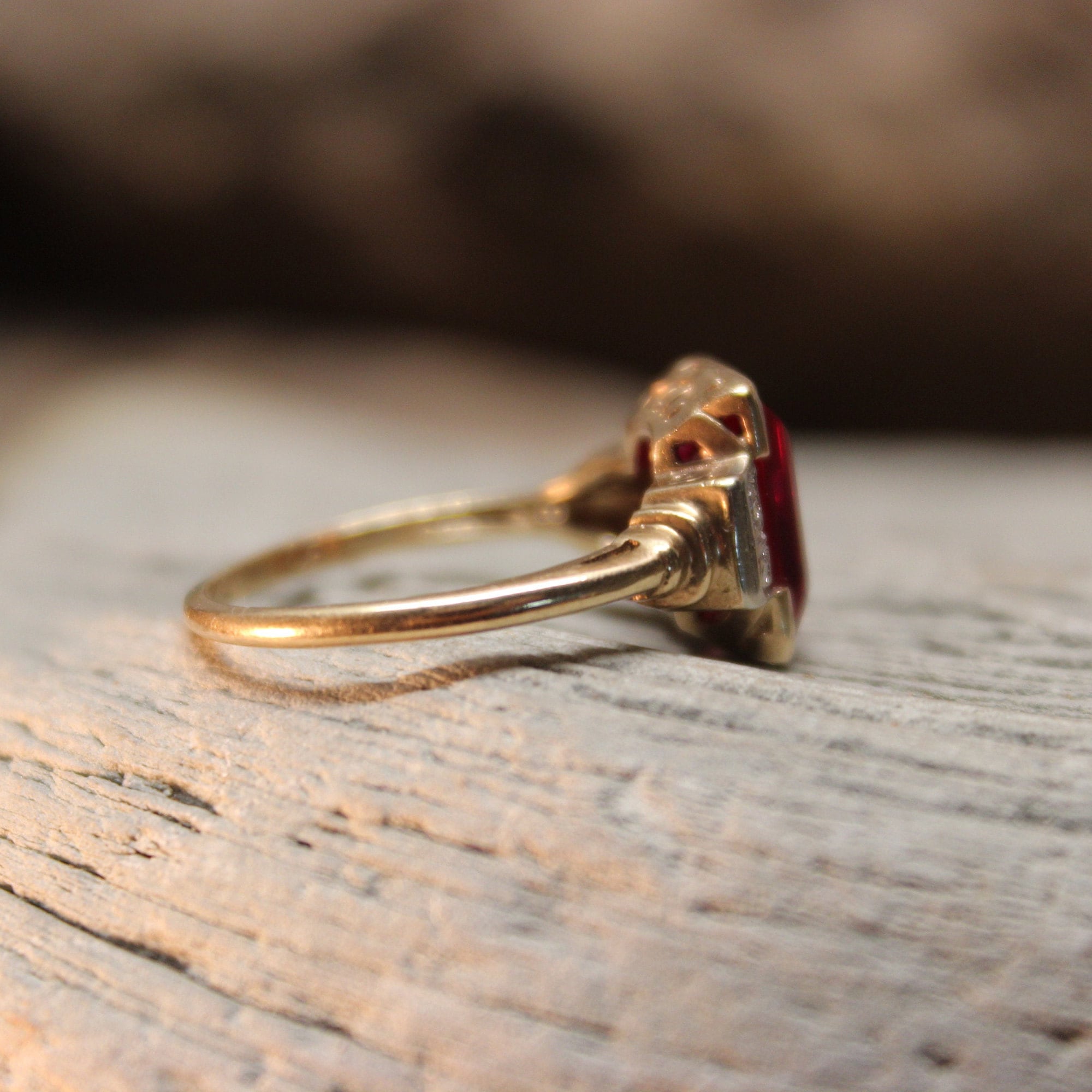 1930s Vintage Solid Gold Ruby Diamond Ring 10K Gold Ruby Deco Ring 3.1 ...