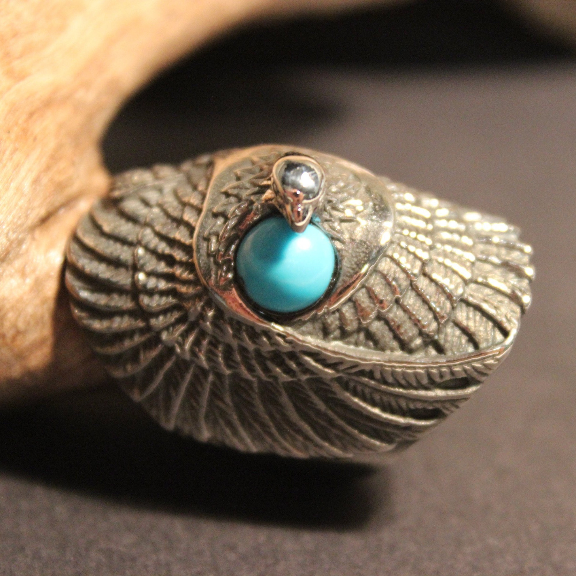 Large MensTurquoise Eagle Ring Size 9 Oden Viking Ring 24.7 Grams Mens ...