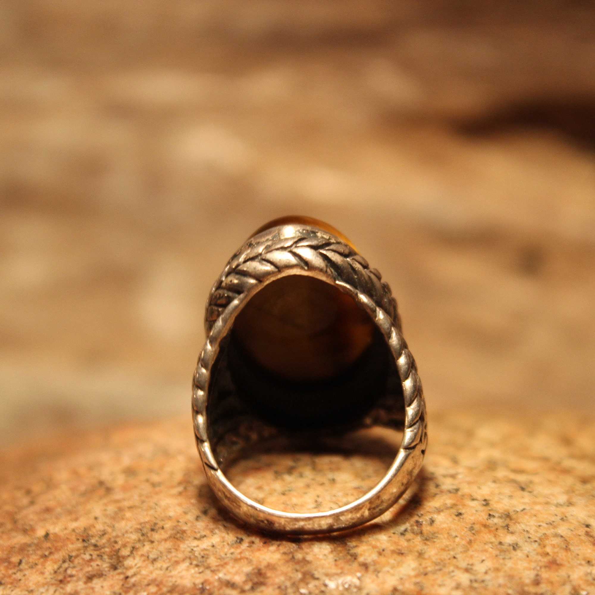 Sterling Mexico Large Tigers Eye Ring Mens Ring Heavy 12.4 Grams Size 8 ...