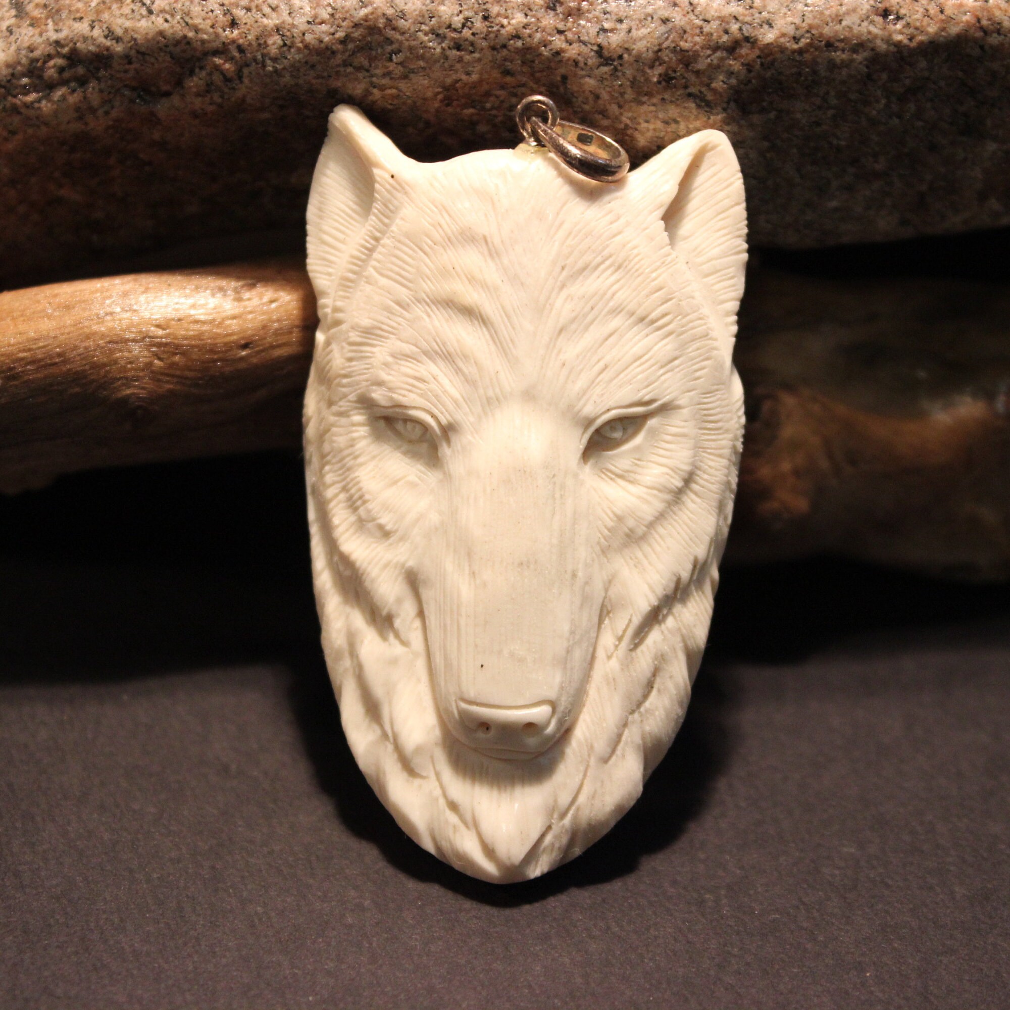 Wolf Pendant Necklace Large Carved Bone Wolf Pendant Native Pendant ...