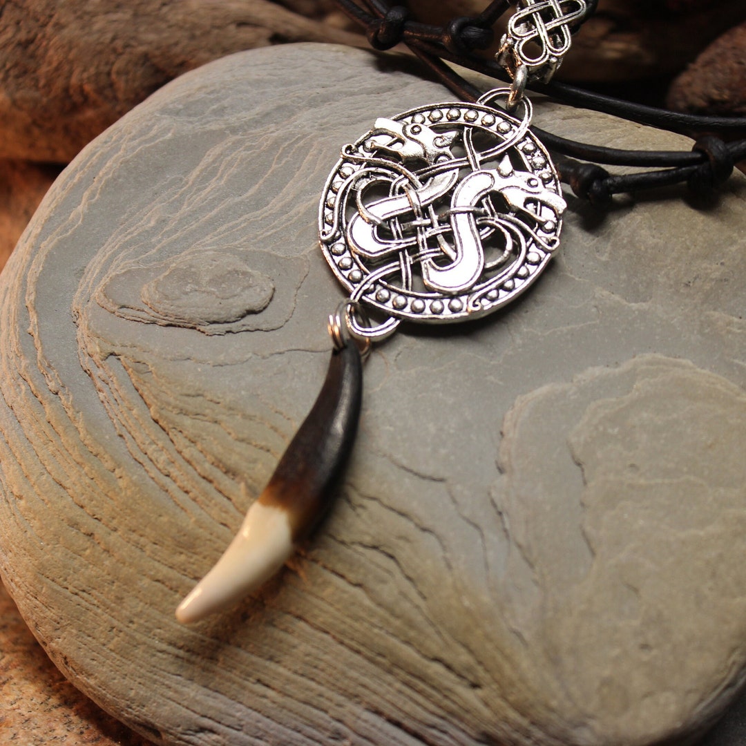 Large Wolf Tooth & Pendant Necklace Viking Dragon Necklace Wolf ...