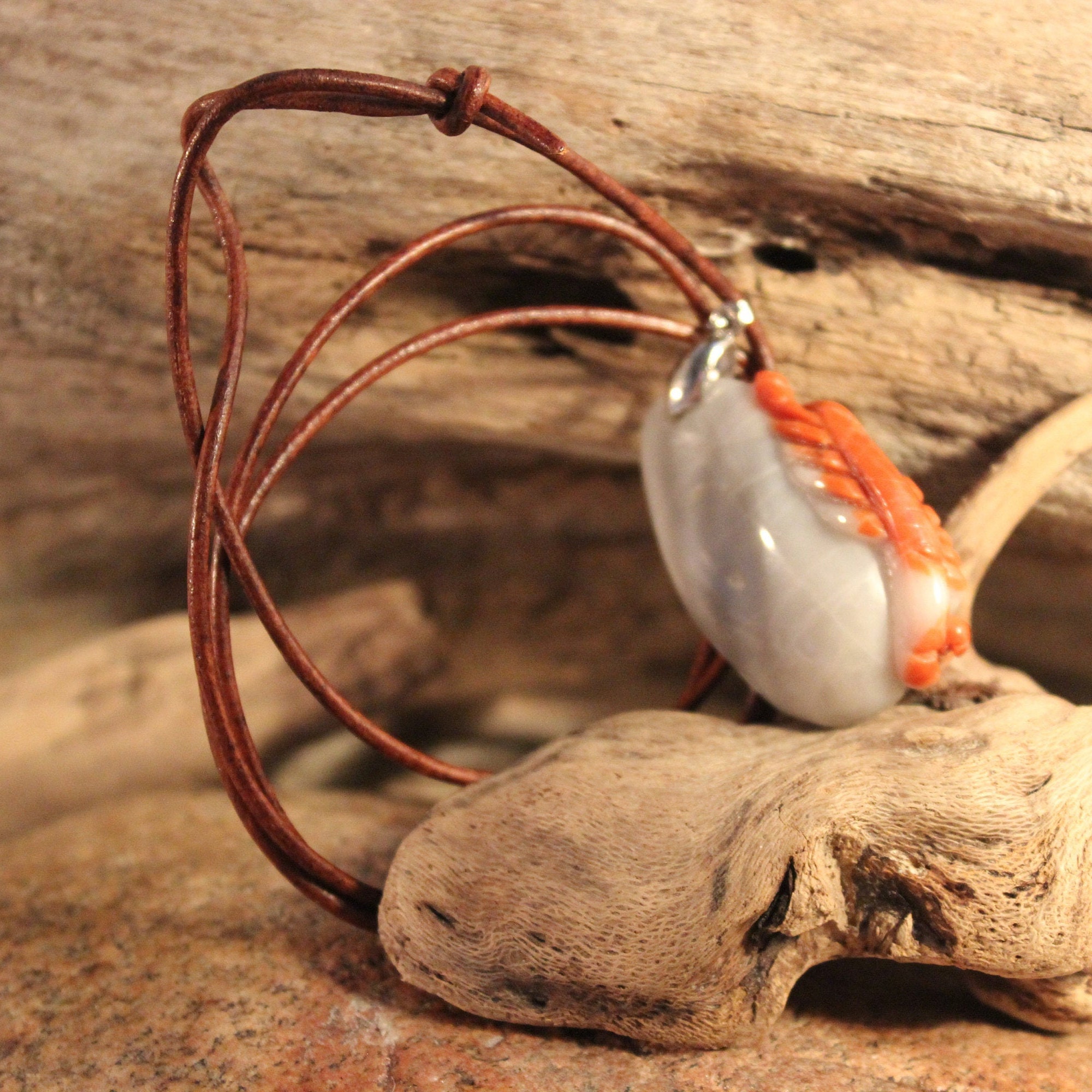 Hand Carved Pendant Necklace Large Natural Stone Pendant lobster carved ...