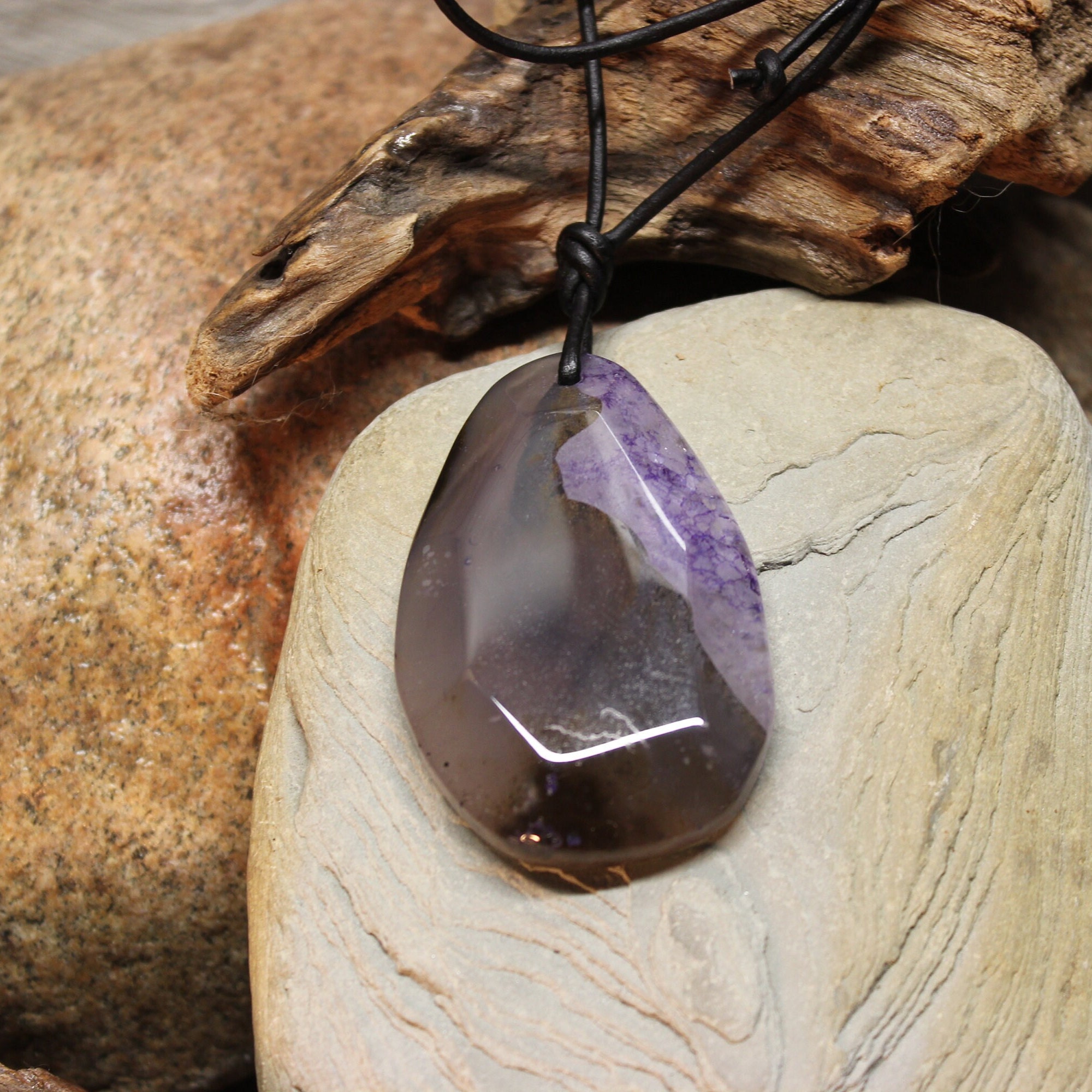 Hand Carved Amethyst Crystal Pendant Necklace Large Natural Stone ...