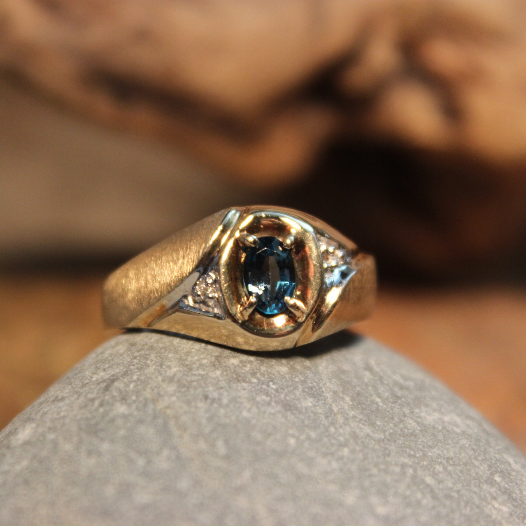 1980's Mens Caribbean Blue Quartz Diamond Ring Mens Gold Diamond Ring 4 ...