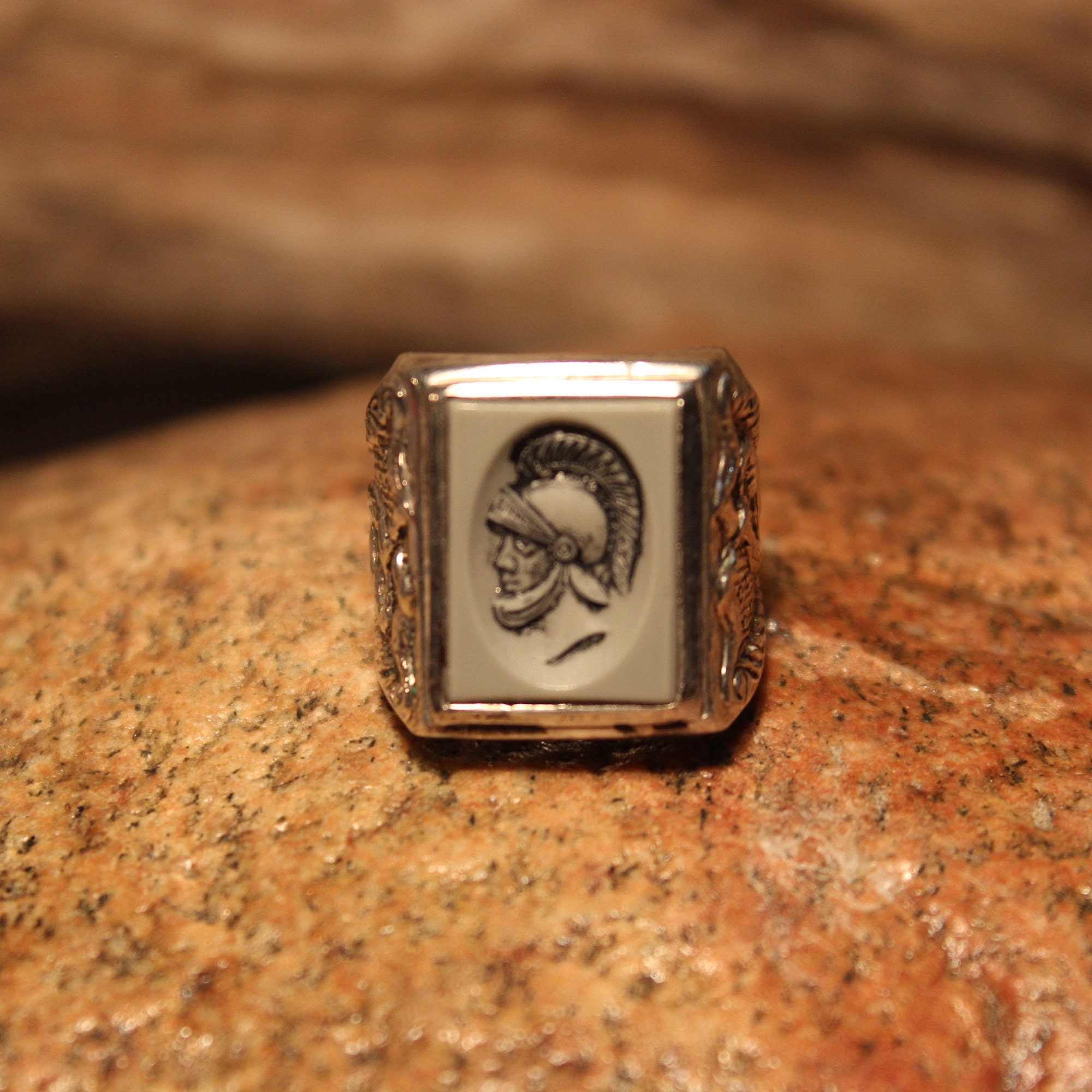Vintage Mens Sterling Silver Intaglio Ring Roman Soldier & Mermaid Ring ...