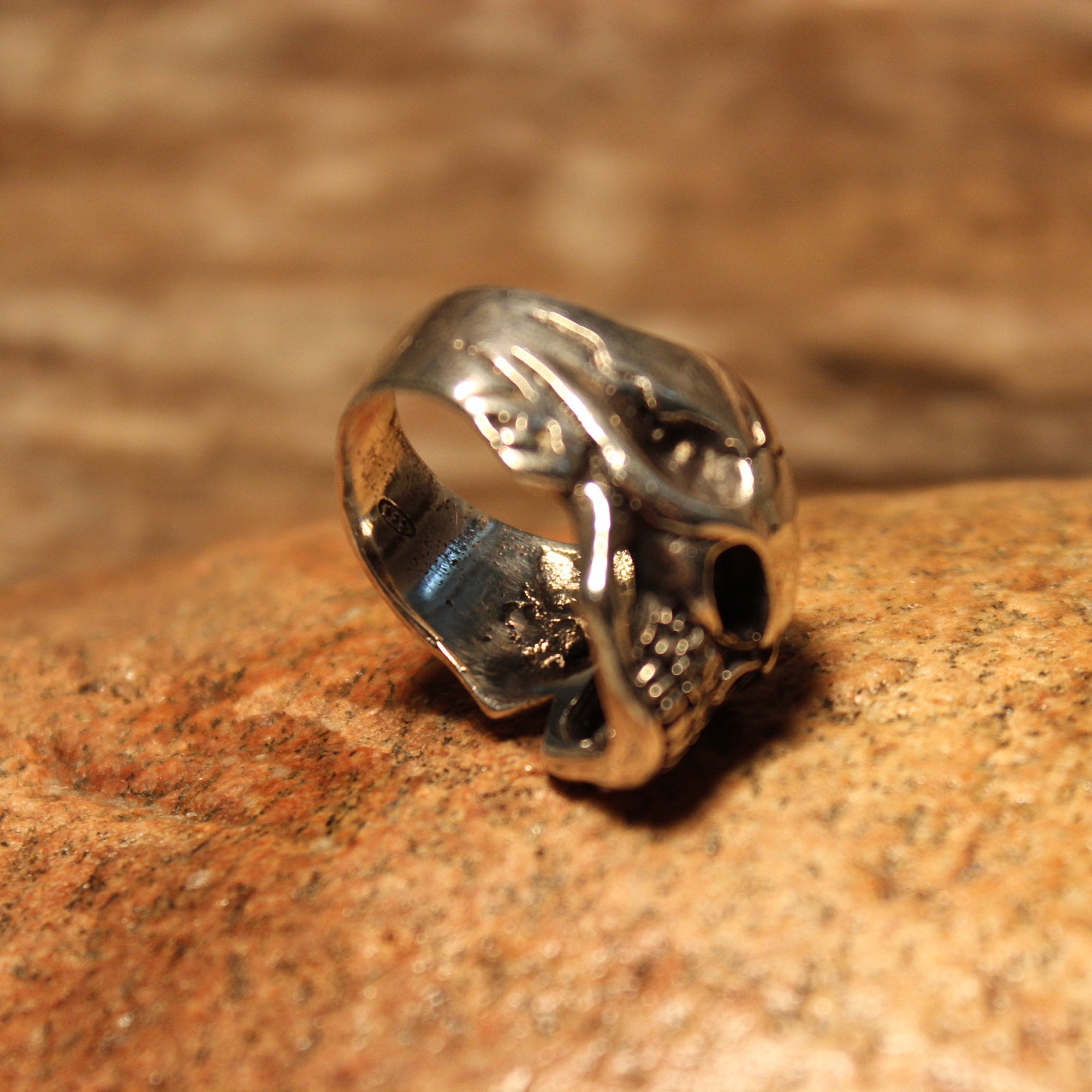 Mens Silver Ring Vintage 925 Mens Biker Skull Ring Heavy 13 Grams Size ...