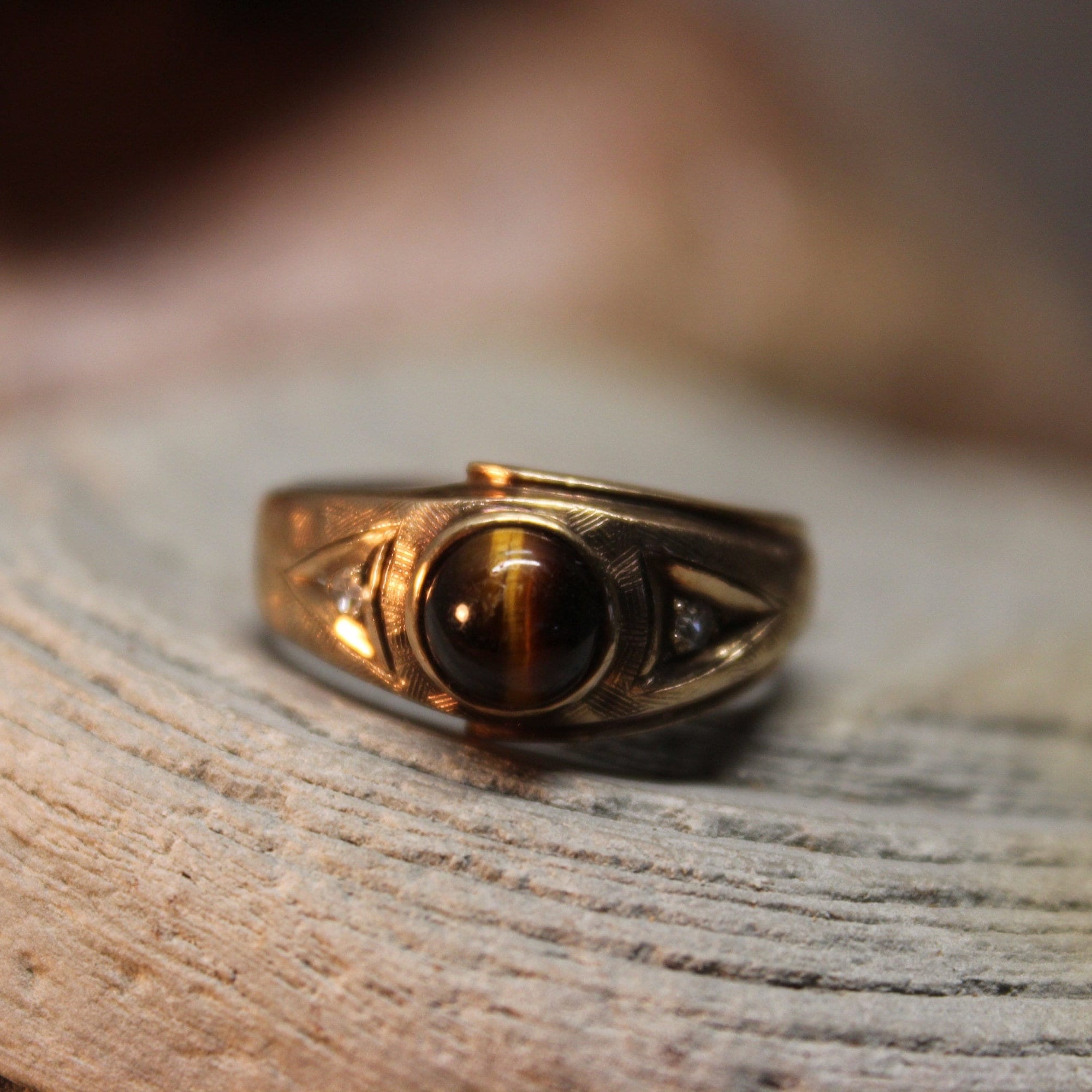 1960s Vintage Mens Tigers Eye & Diamond Ring 4.5 Grams Size 9 Solid ...
