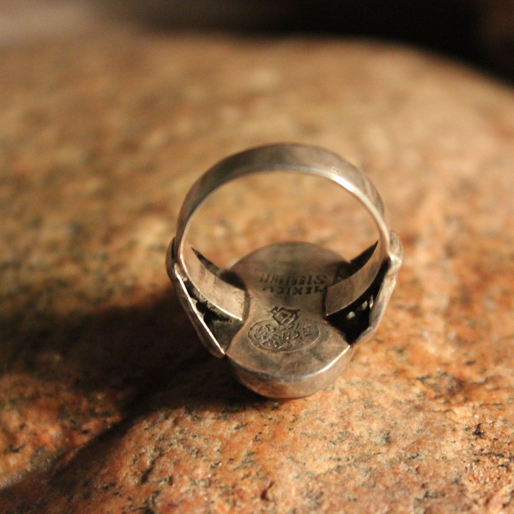 Sterling Mexico Eagle 3 Abalone Ring Signed CBS Vintage Ring 4.7 Grams ...