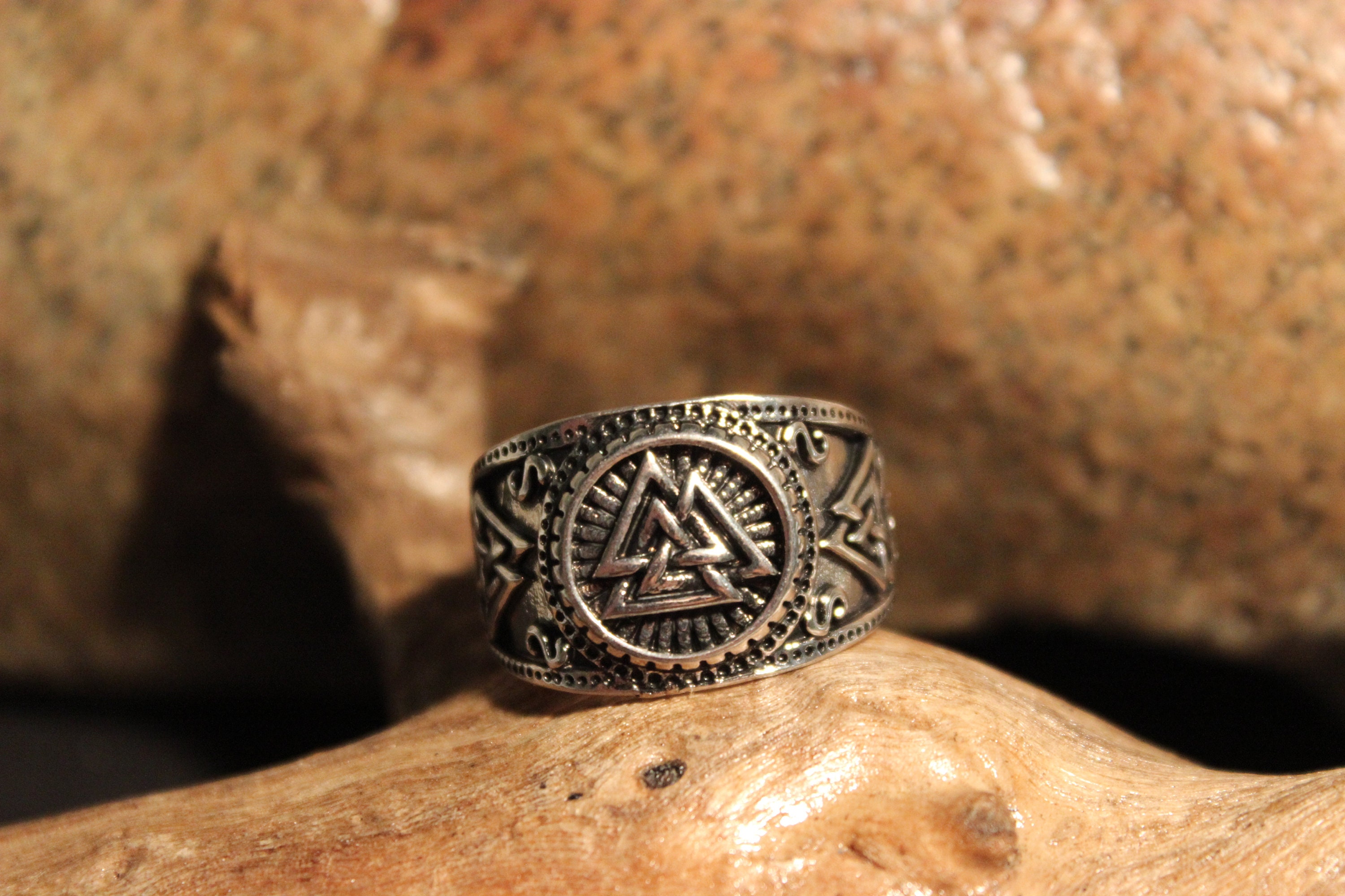 Large Mens Silver Valknut Viking Signet Ring Size 9.5 Oden Viking Ring ...
