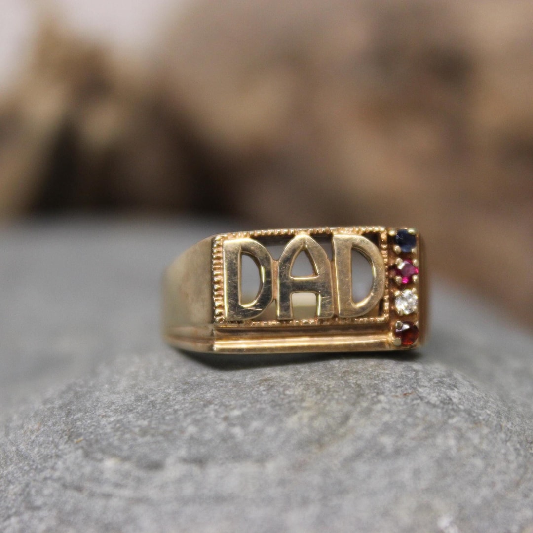 1980s Vintage DAD Ring 10K Solid Yellow Gold Dad Ring 5.1 Grams Size 11 ...