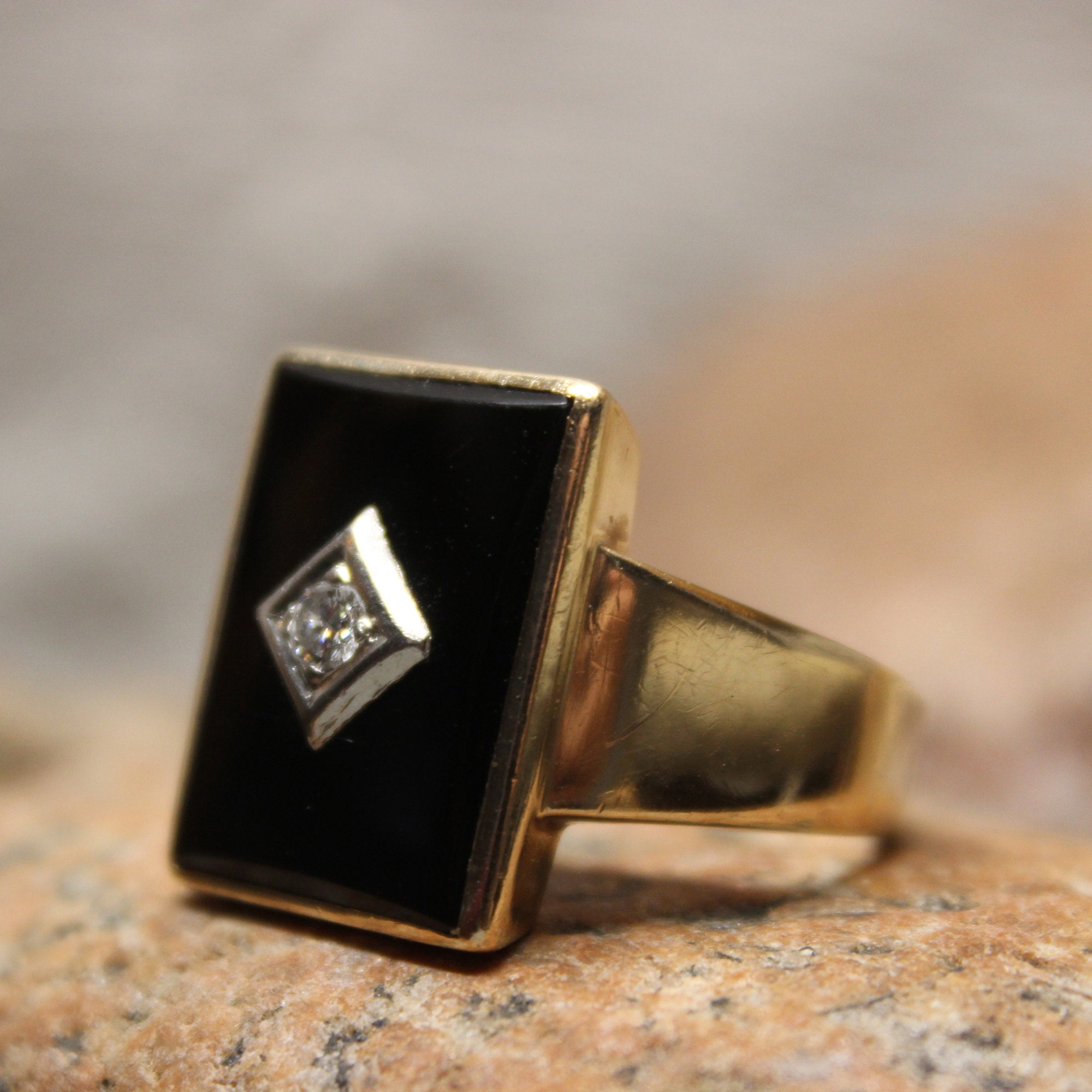 1940's Vintage Mens Large Diamond Ring 10K Solid Yellow Gold Mens Ring ...