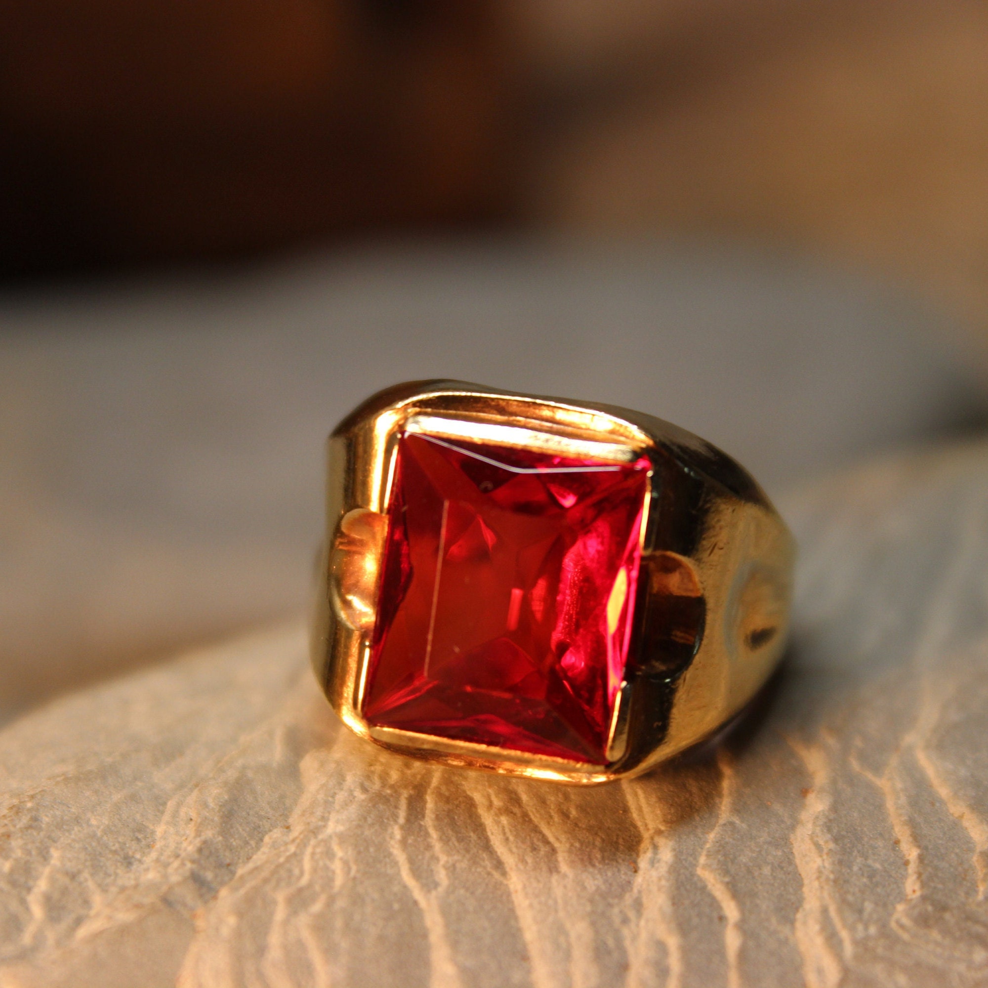 1970's Vintage Mens Ruby Ring 5.5 Grams Size 8 Solid 10K Yellow Gold ...