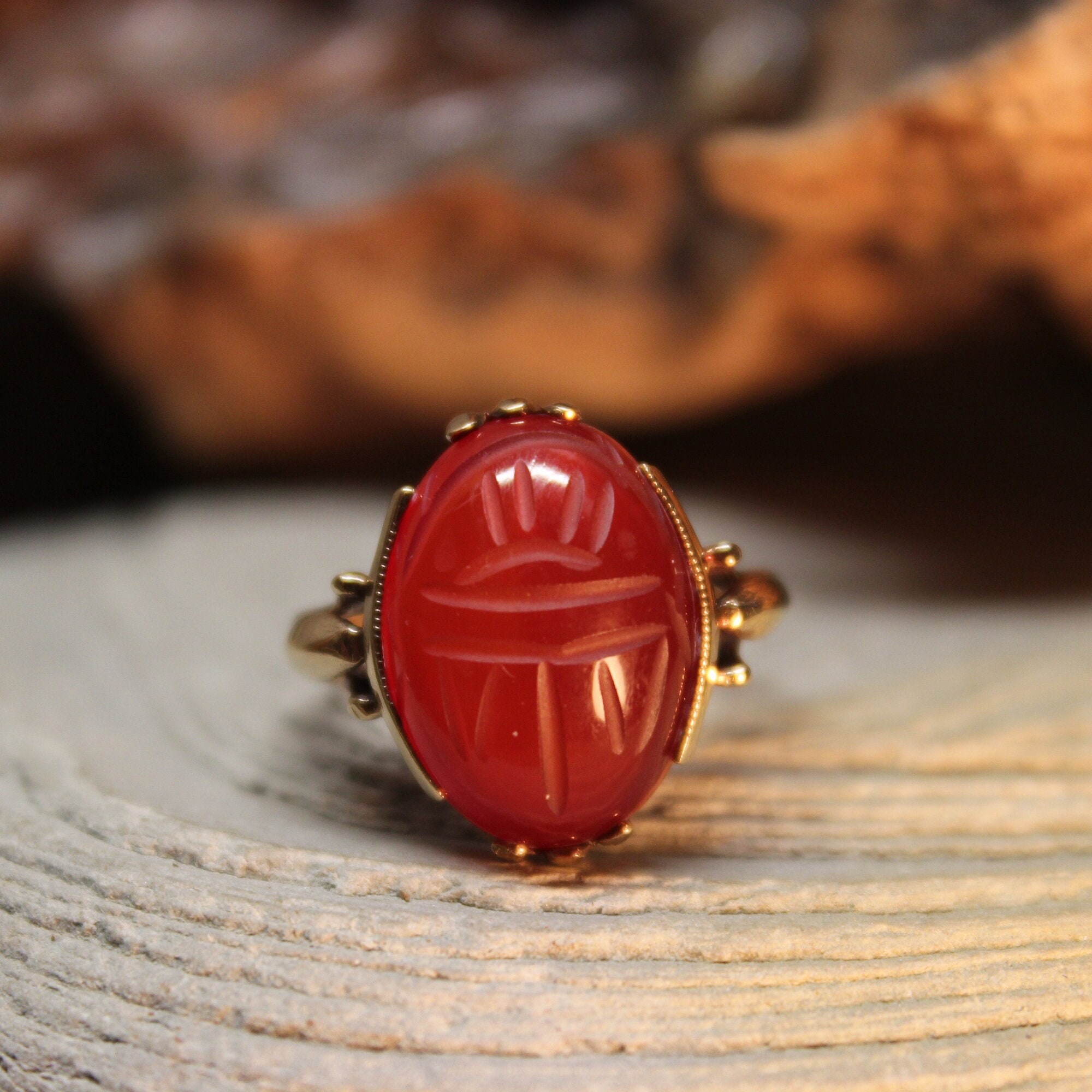 Vintage 1960's Egyptian Scarab Ring 10K Solid Gold Scarab Ring 3.5 ...