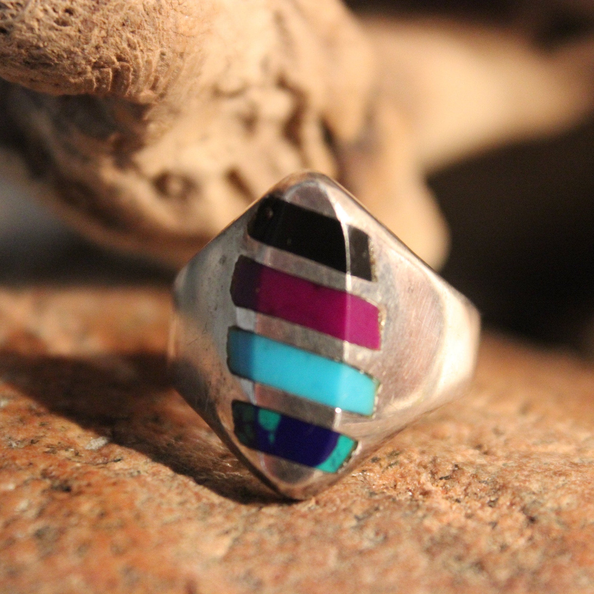 Large Mens Silver Ring Vintage Mexico Ring 10 Grams Size 10 Multi Stone ...