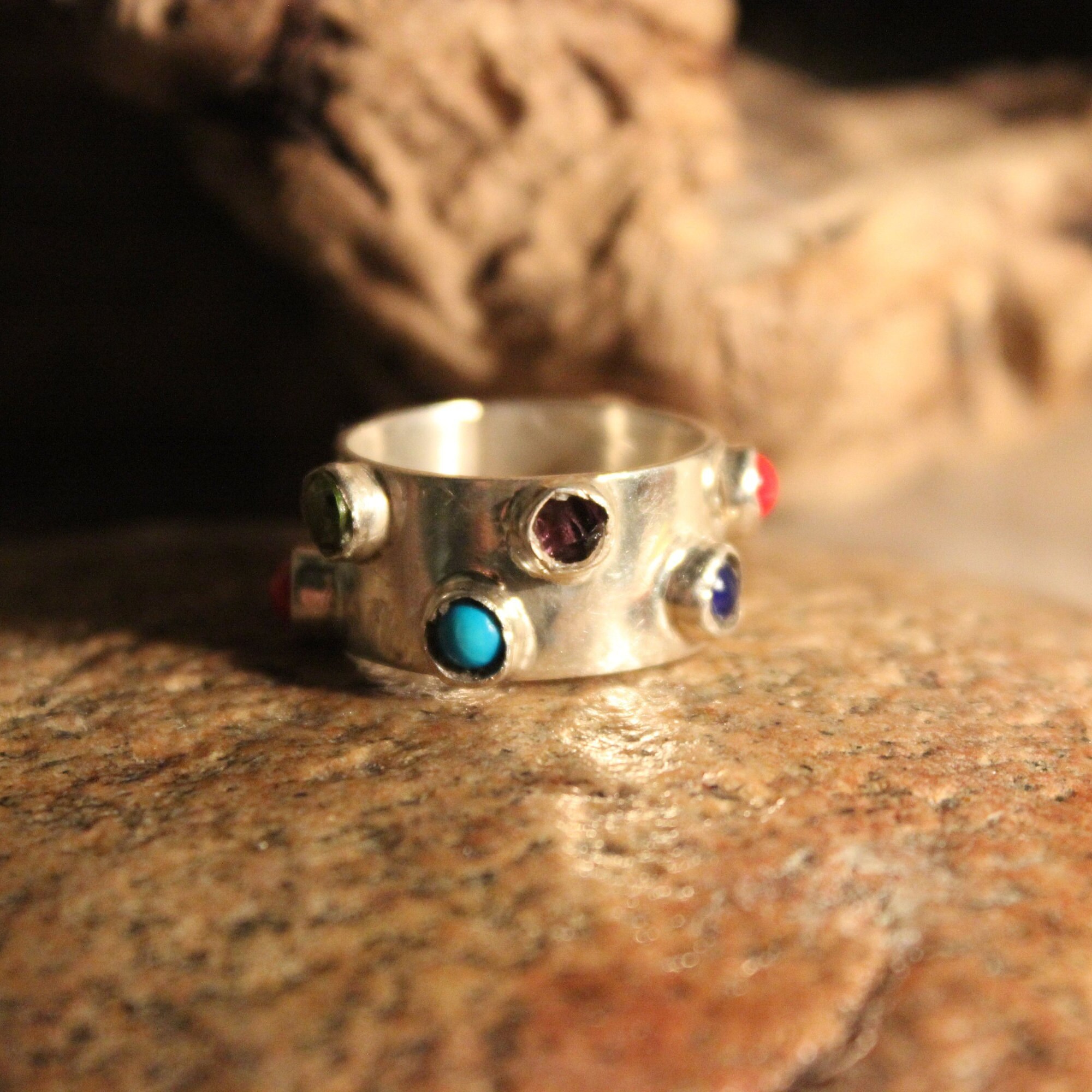 Sterling Mexico Large Multi Inlay Stone Mens Ring Heavy 7.5 Grams Size ...