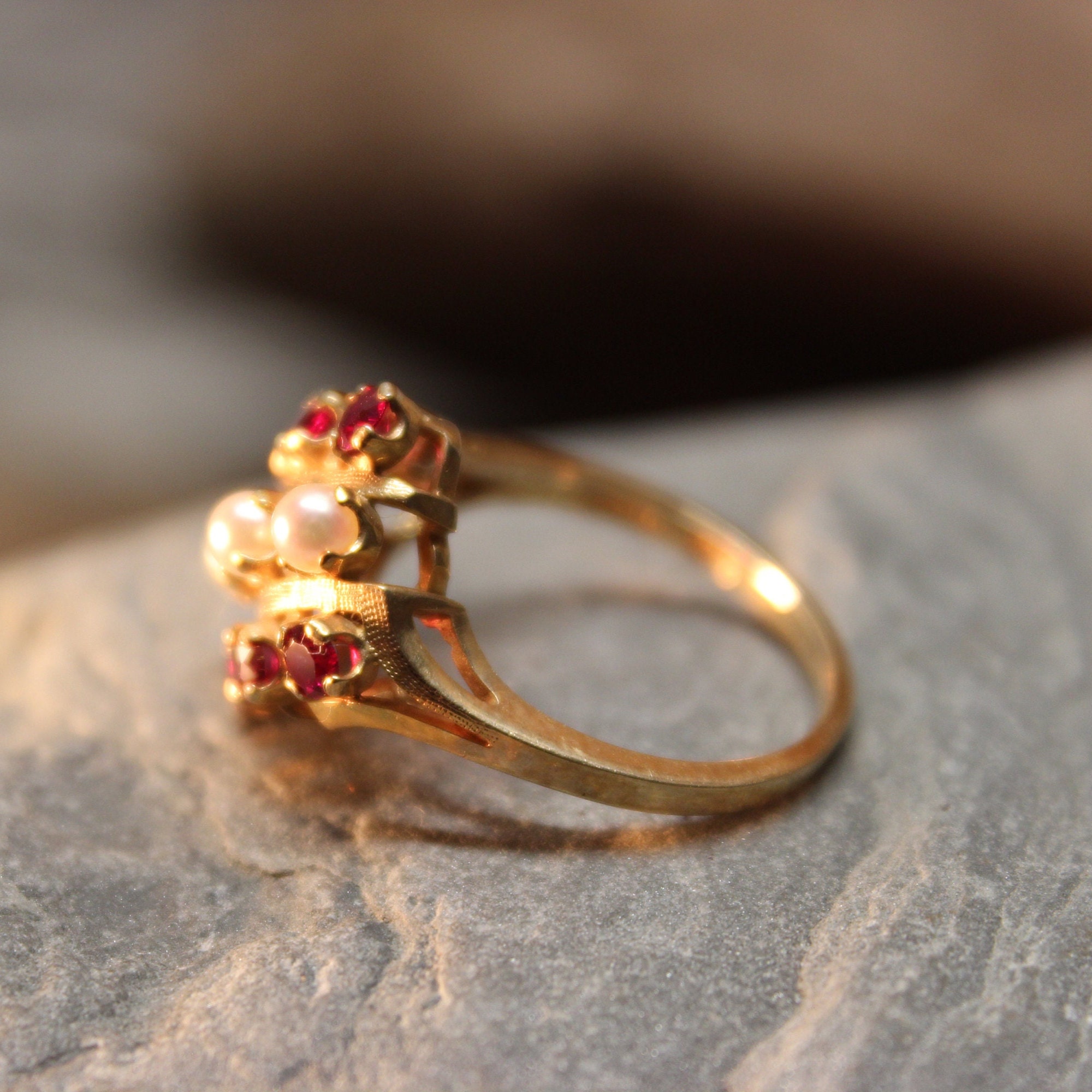 1960's Vintage Ruby Pearl Ring Solid 10K Gold Large Ruby Ring 3.4 Grams ...