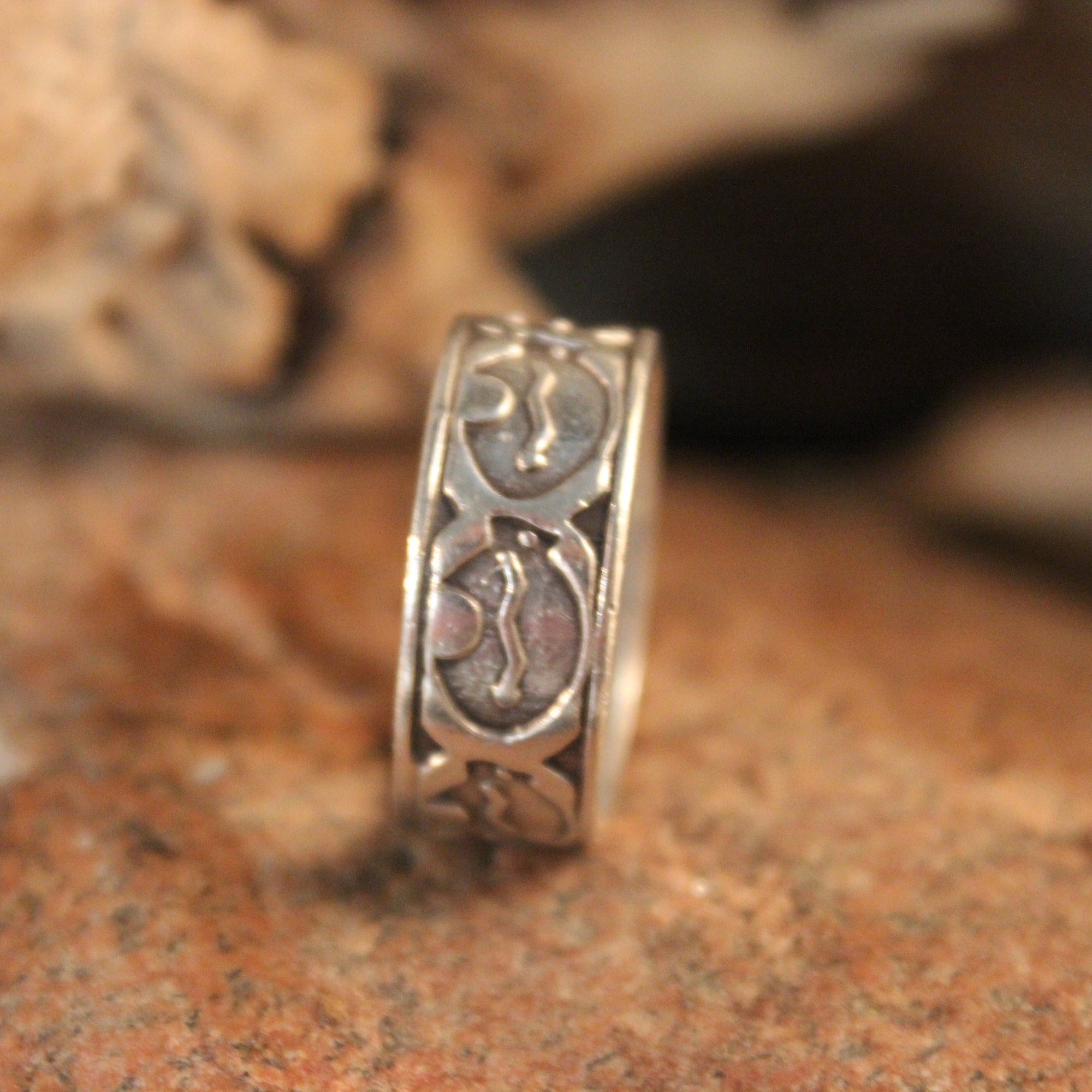 Mens Ring Mexico Large Silver Band Ring Silver Friendship Ring 9.7 ...