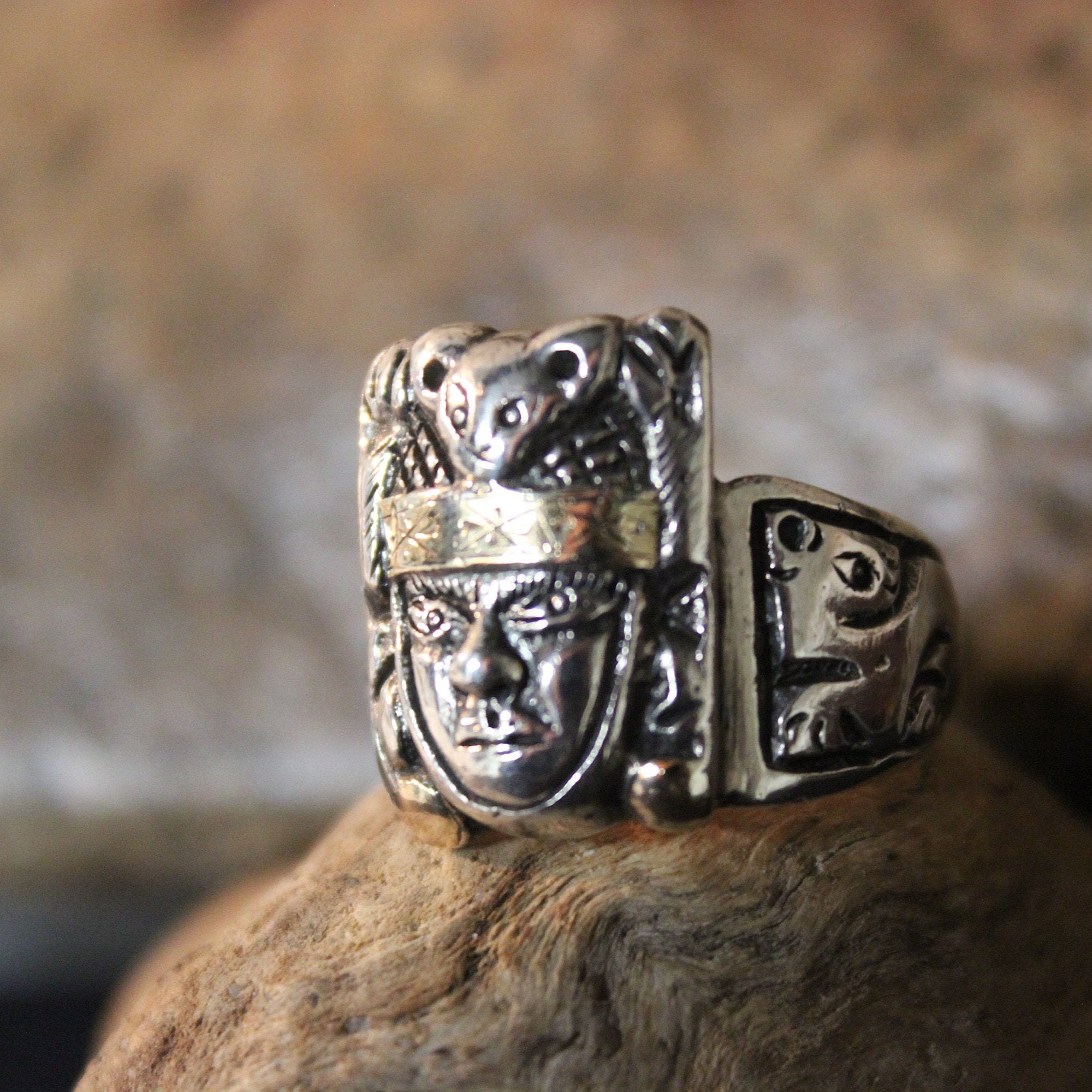 Large Rare Vintage Peruvian Sterling Silver 18K Gold Ring Size 9 Weight ...