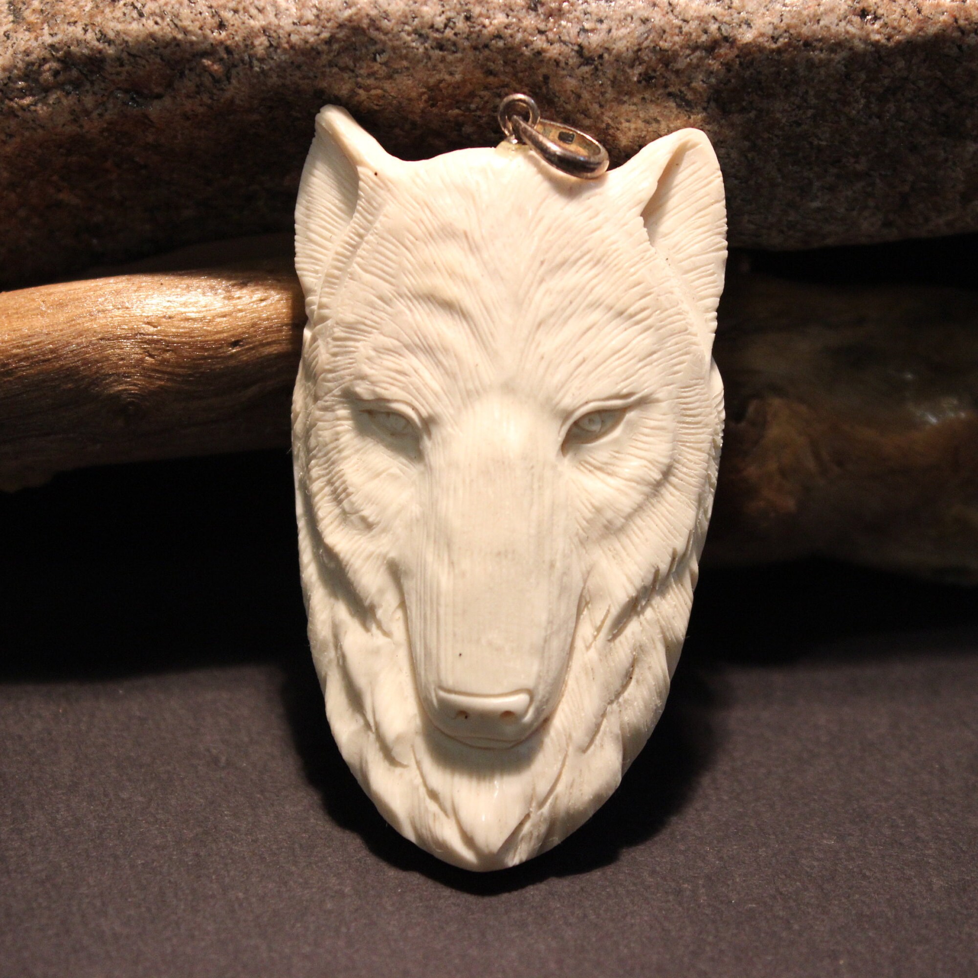 Wolf Pendant Necklace Large Carved Bone Wolf Pendant Native Pendant ...