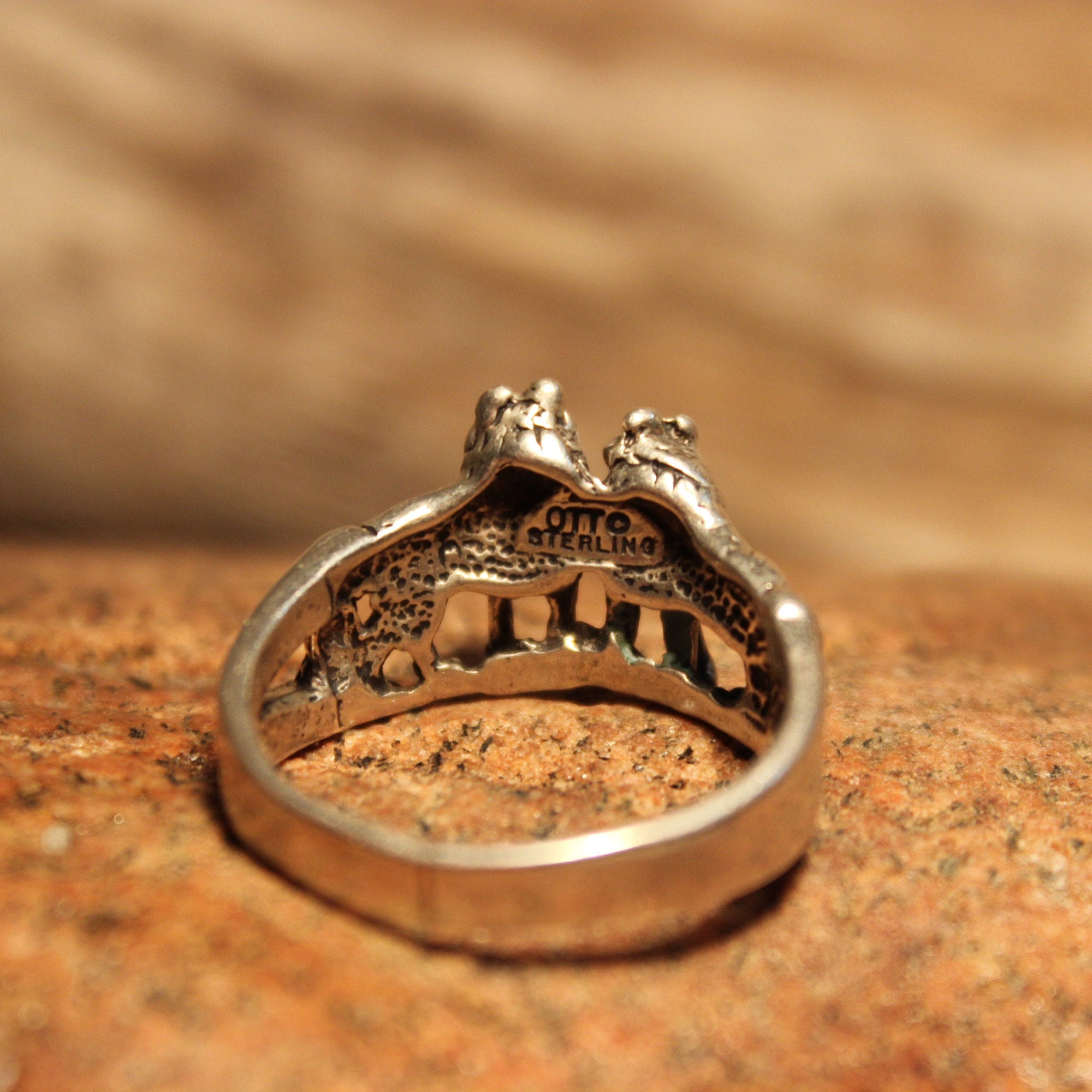Vintage Sterling Mens Ring Wolf Ring Navajo Native American Signed Ring ...