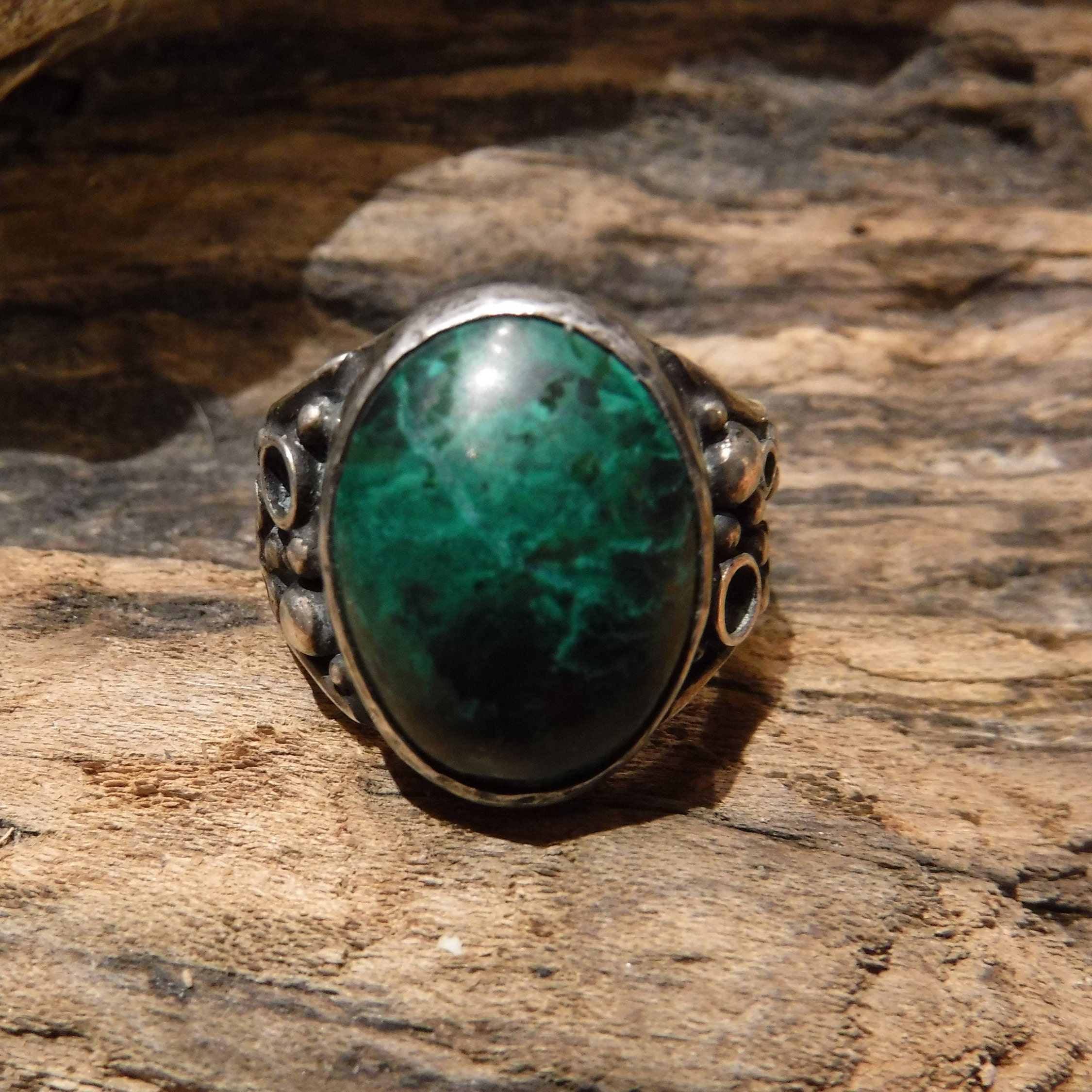 Large Mens Sterling Silver Ring Large Malachite Ring Heavy 14.1 Grams ...