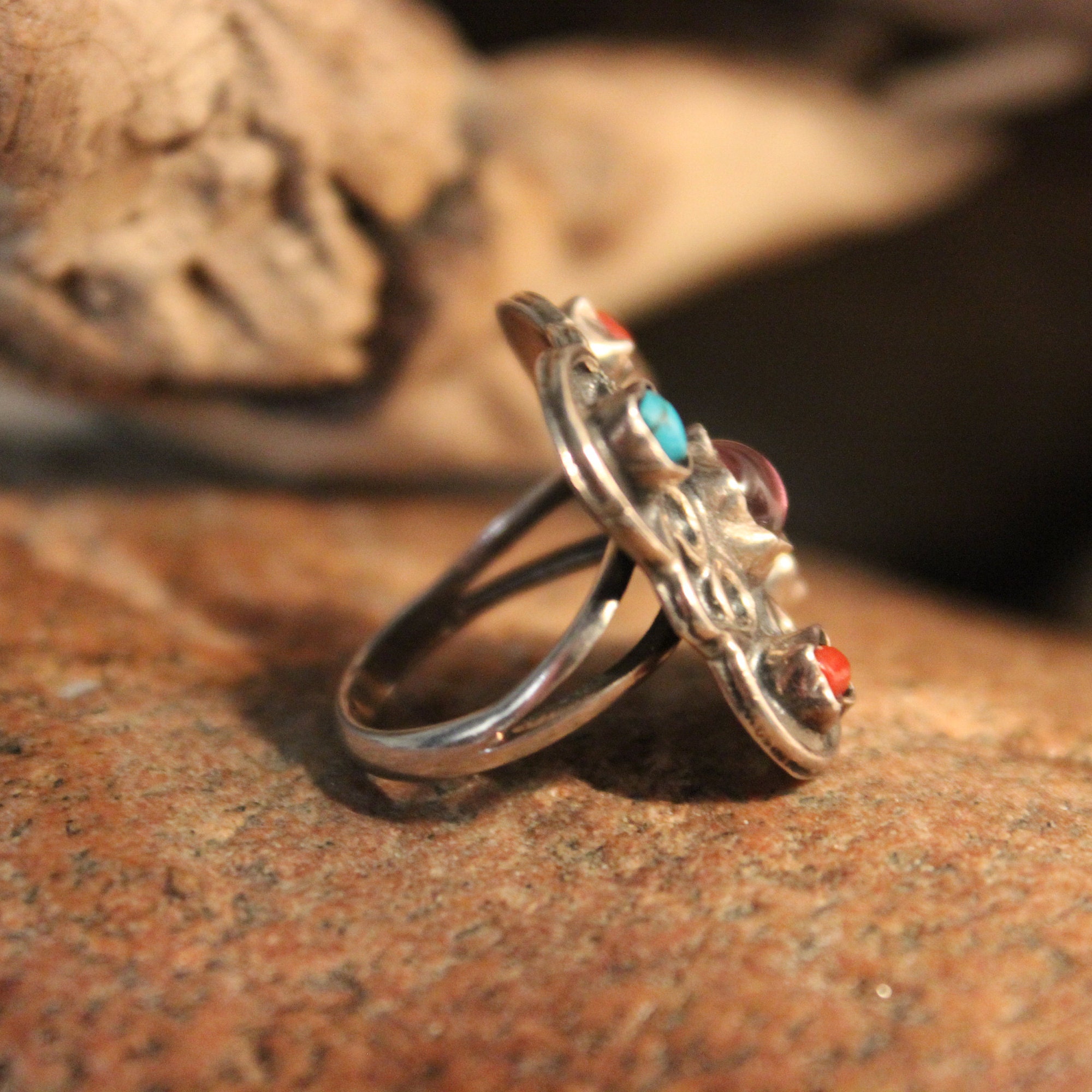 Sterling Mexico Large Multi Inlay Stone Mens Ring 6.5 Grams Size 5 ...