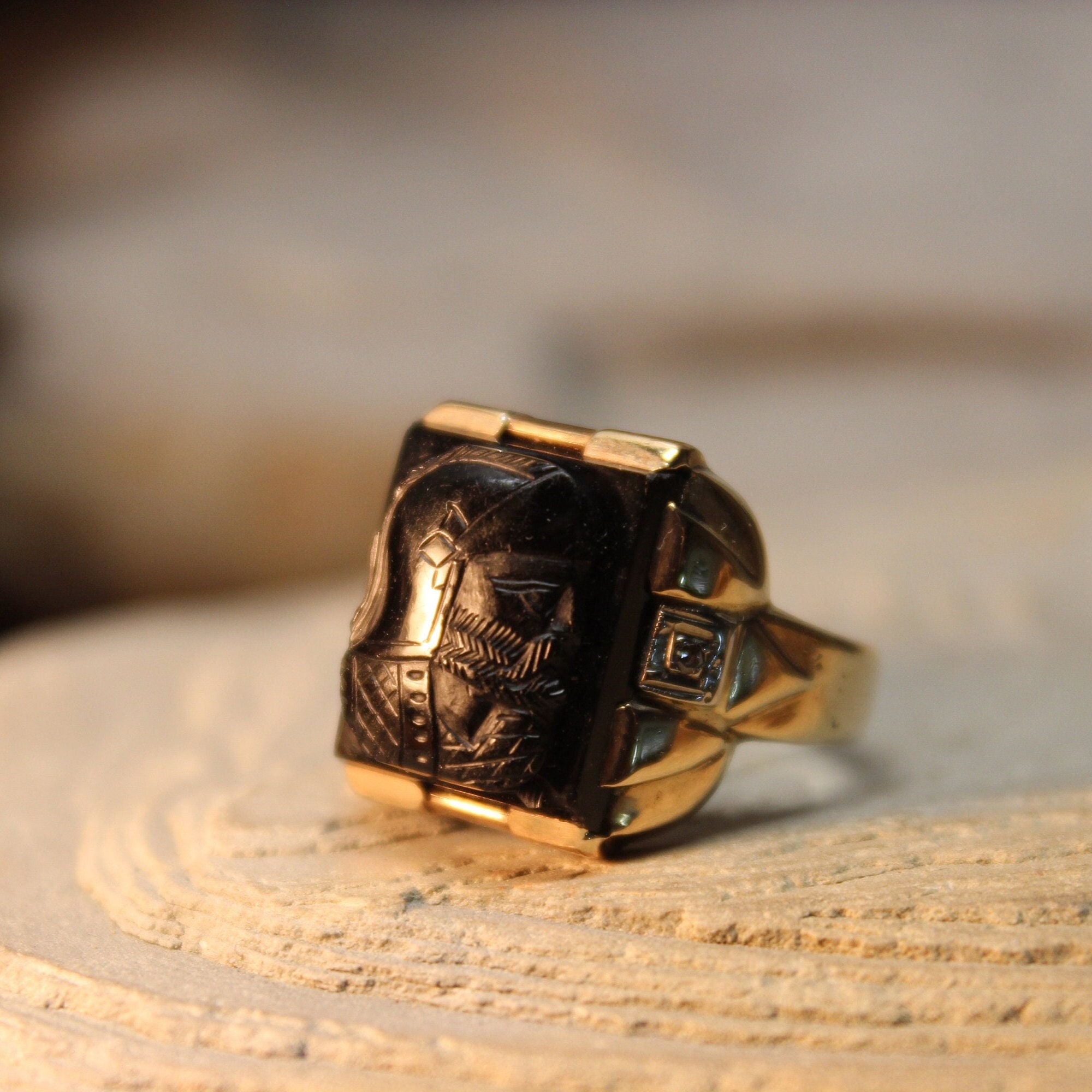 1940's Vintage Mans 10K Solid Gold Ring Roman Soldier Diamond Ring 4.7 ...