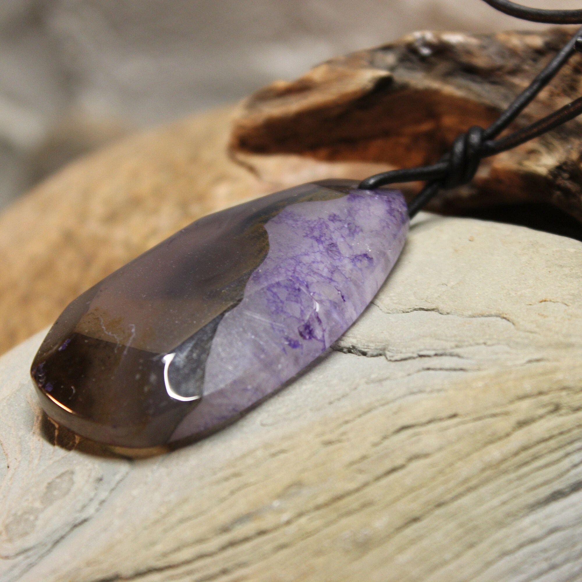 Hand Carved Amethyst Crystal Pendant Necklace Large Natural Stone ...