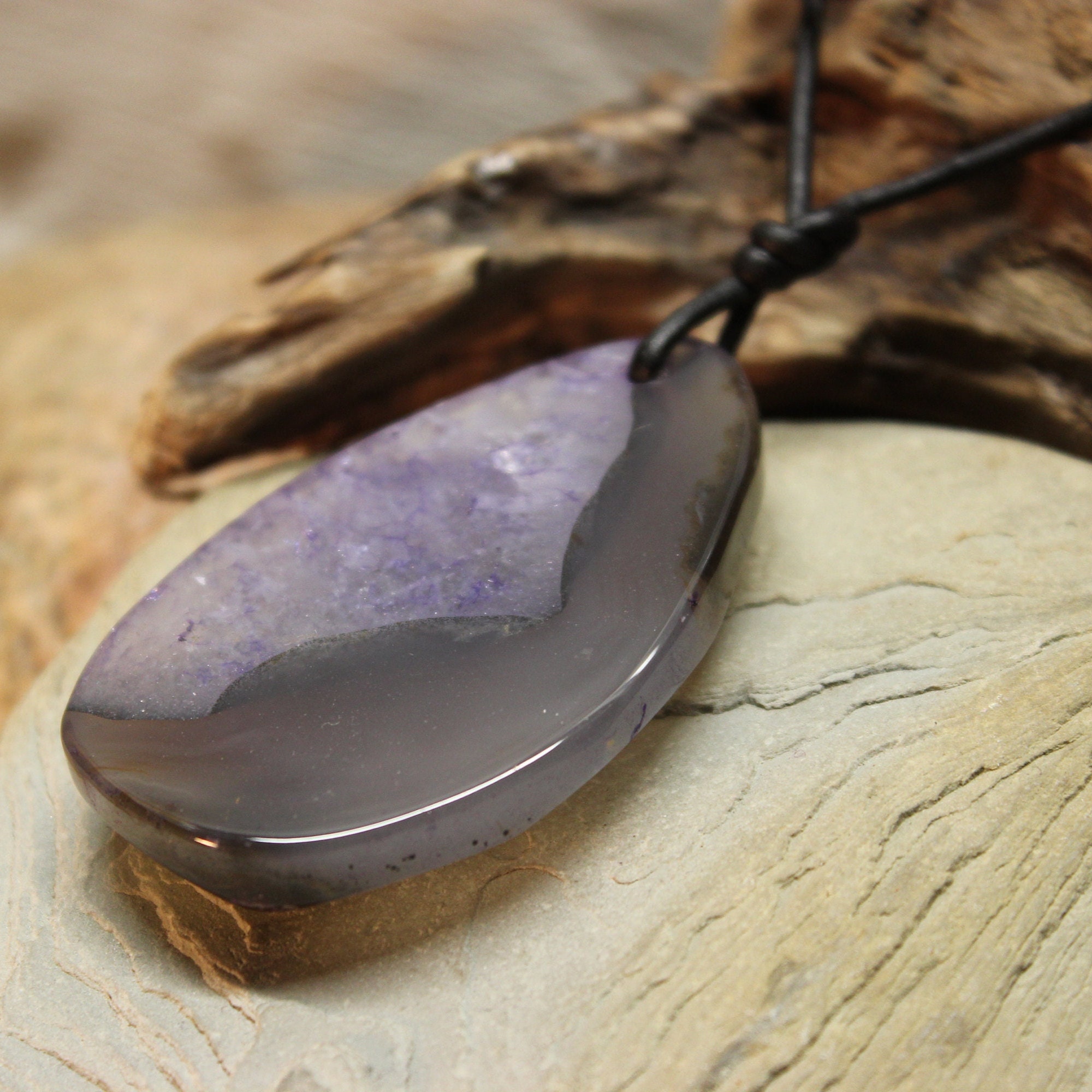 Hand Carved Amethyst Crystal Pendant Necklace Large Natural Stone ...