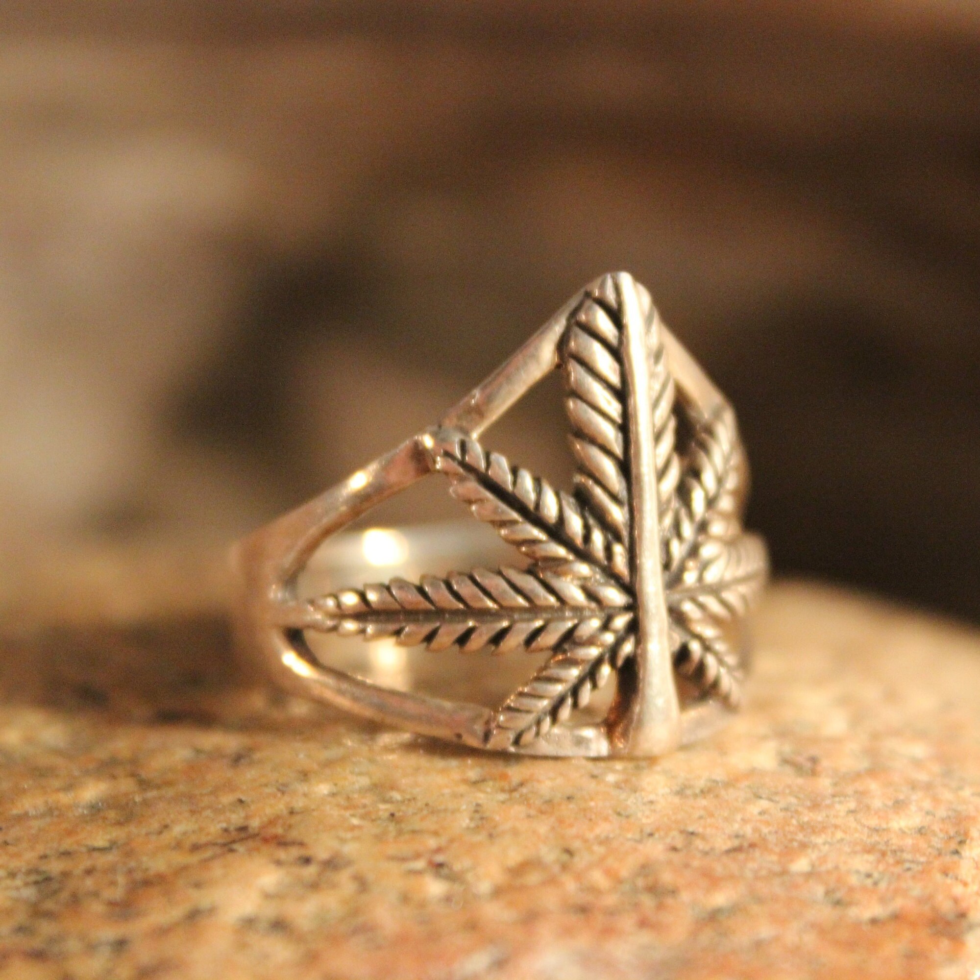 Vintage Large Marijuana leaf Ring Mens Ring Sterling Silver Weed Ring 6 ...