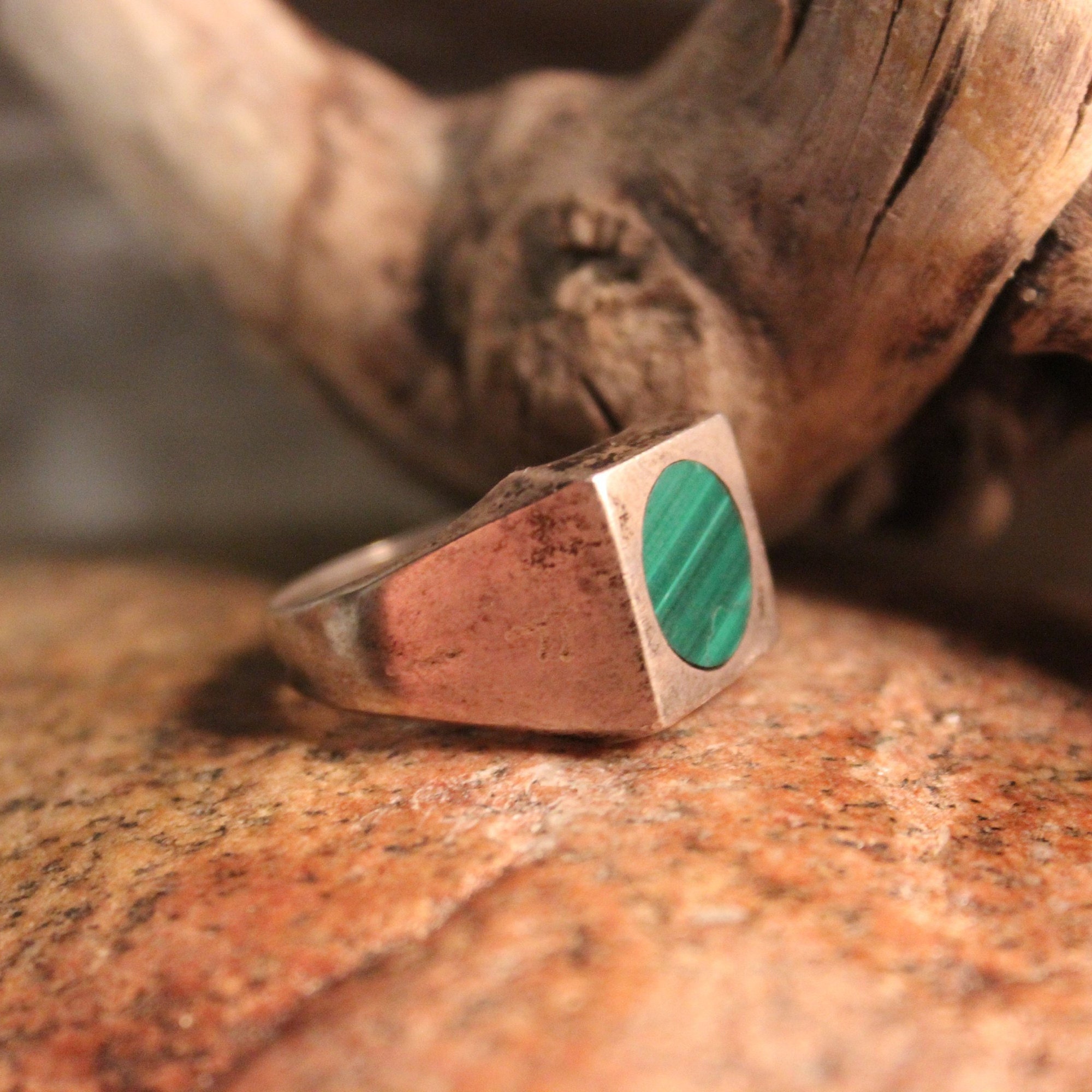 Sterling Mexico Green Malachite Mens Ring 9.8 Grams Size 10 Mens ...