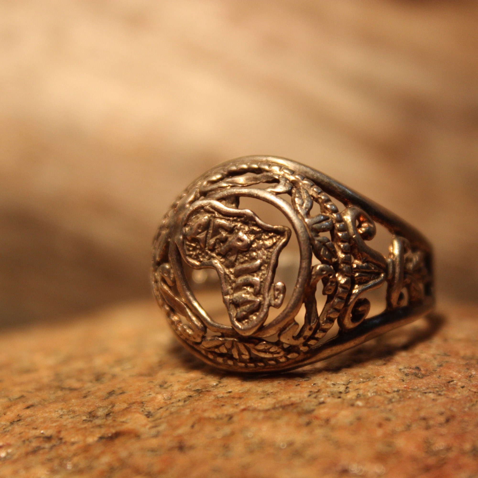 Large Signet Ring Mens Sterling Silver Signet Ring AFRICA Vintage ...