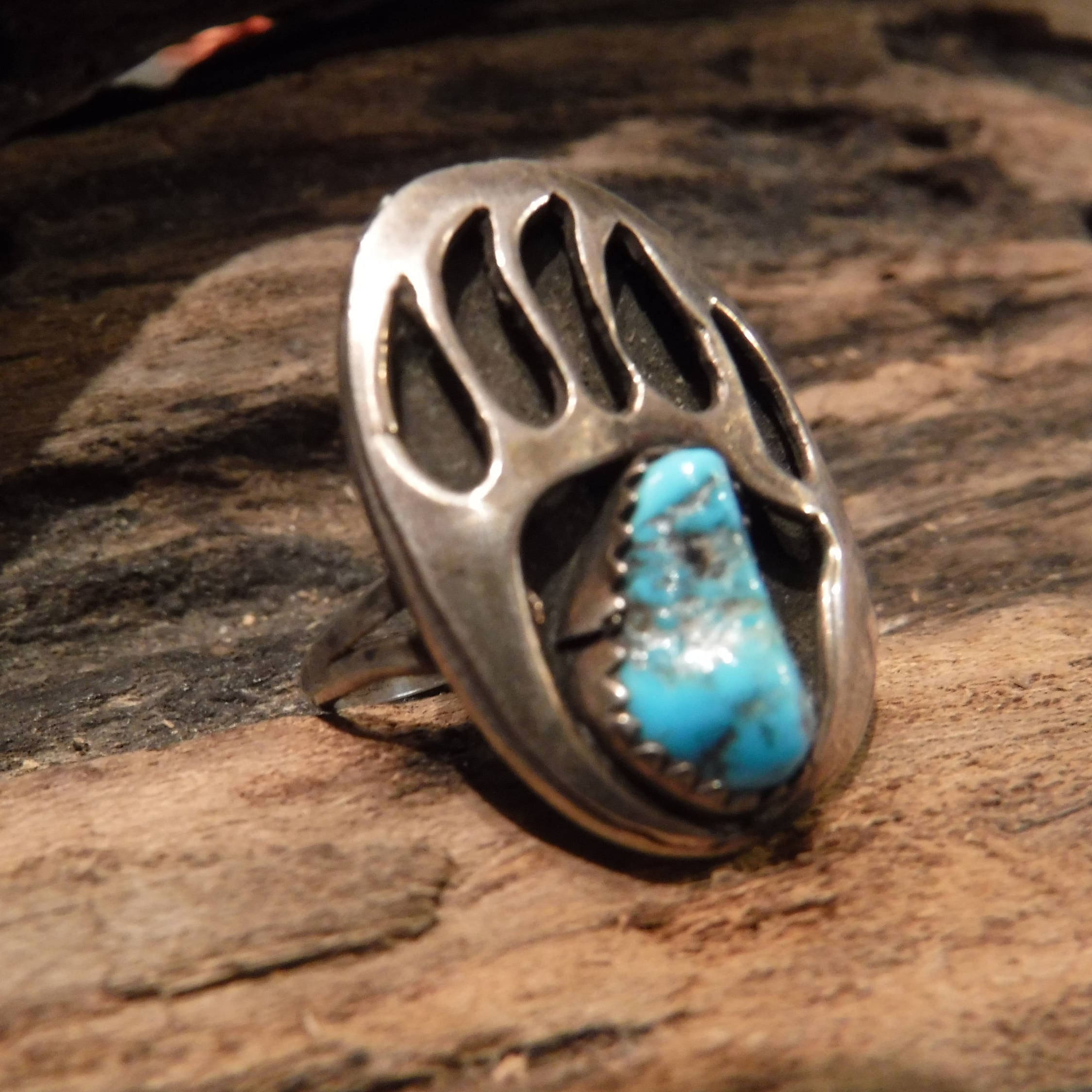 Vintage Large Bear Paw Ring Navajo Native American Turquoise Claw Size ...