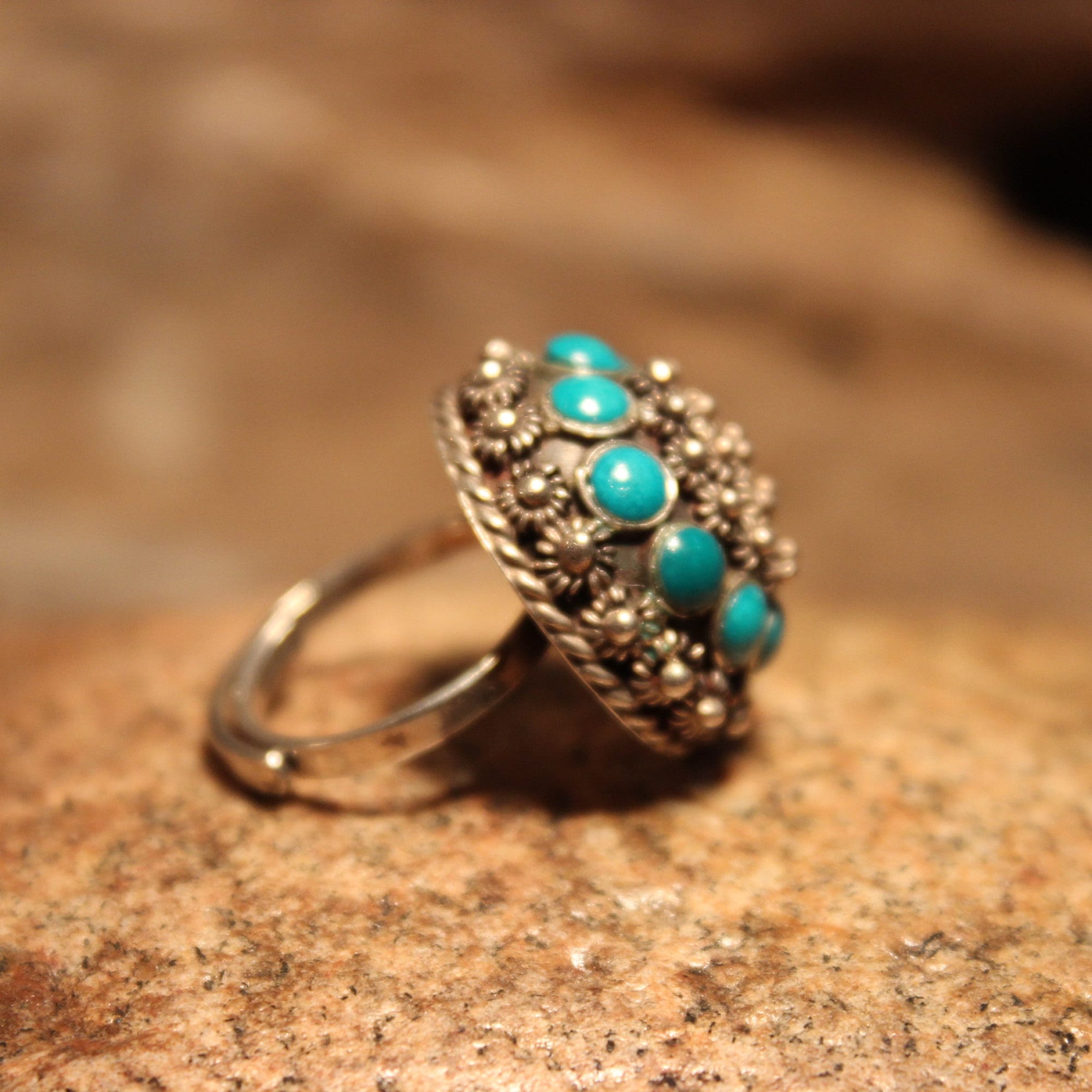 Large Sterling Mexico Turquoise Ring Signed 8.2 Grams Size 6 Adjustable ...