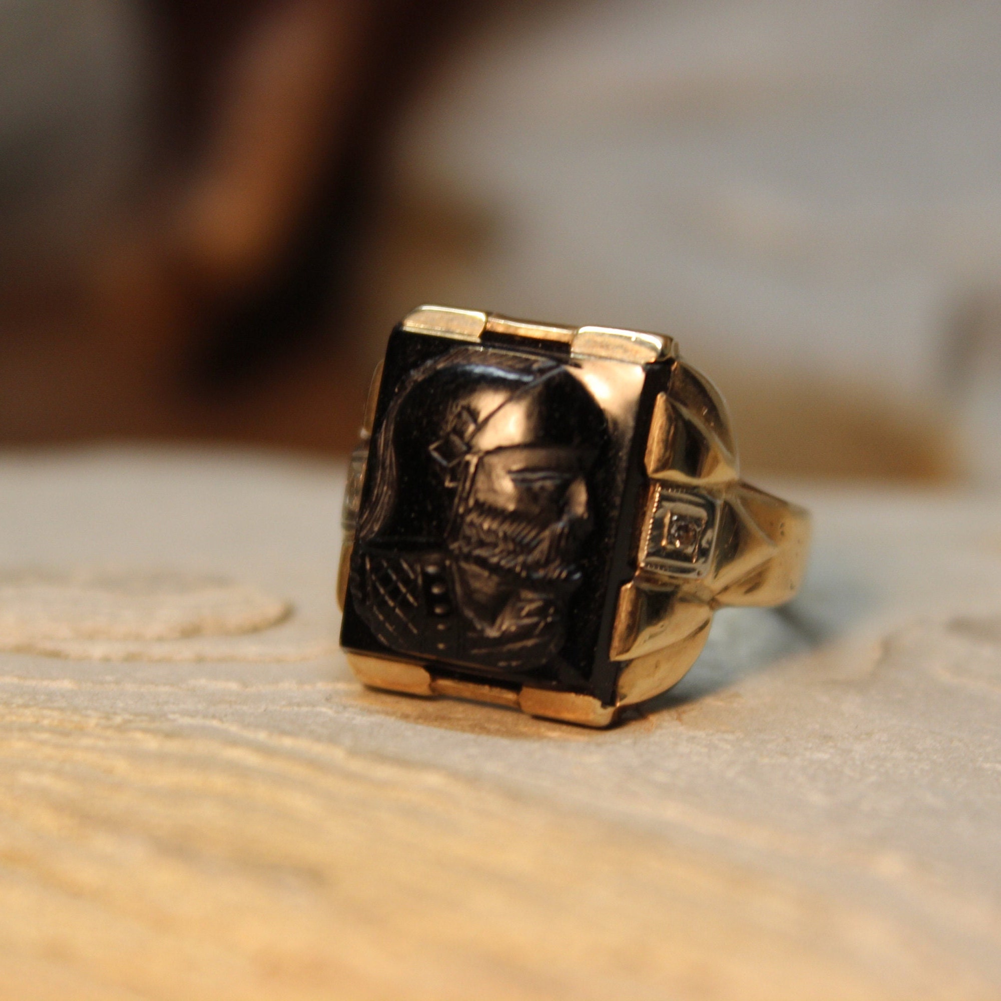 1940's Vintage Mans 10K Solid Gold Ring Roman Soldier Diamond Ring 4.7 ...