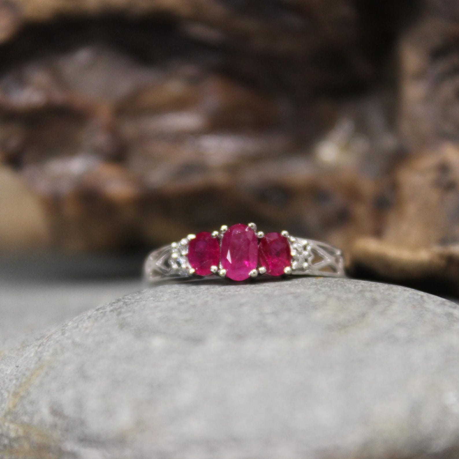 1990's Vintage Ruby Diamond Ring 10K Solid Gold Ruby Diamond Ring 1.5 Grams Size 8 Ruby Diamond ...