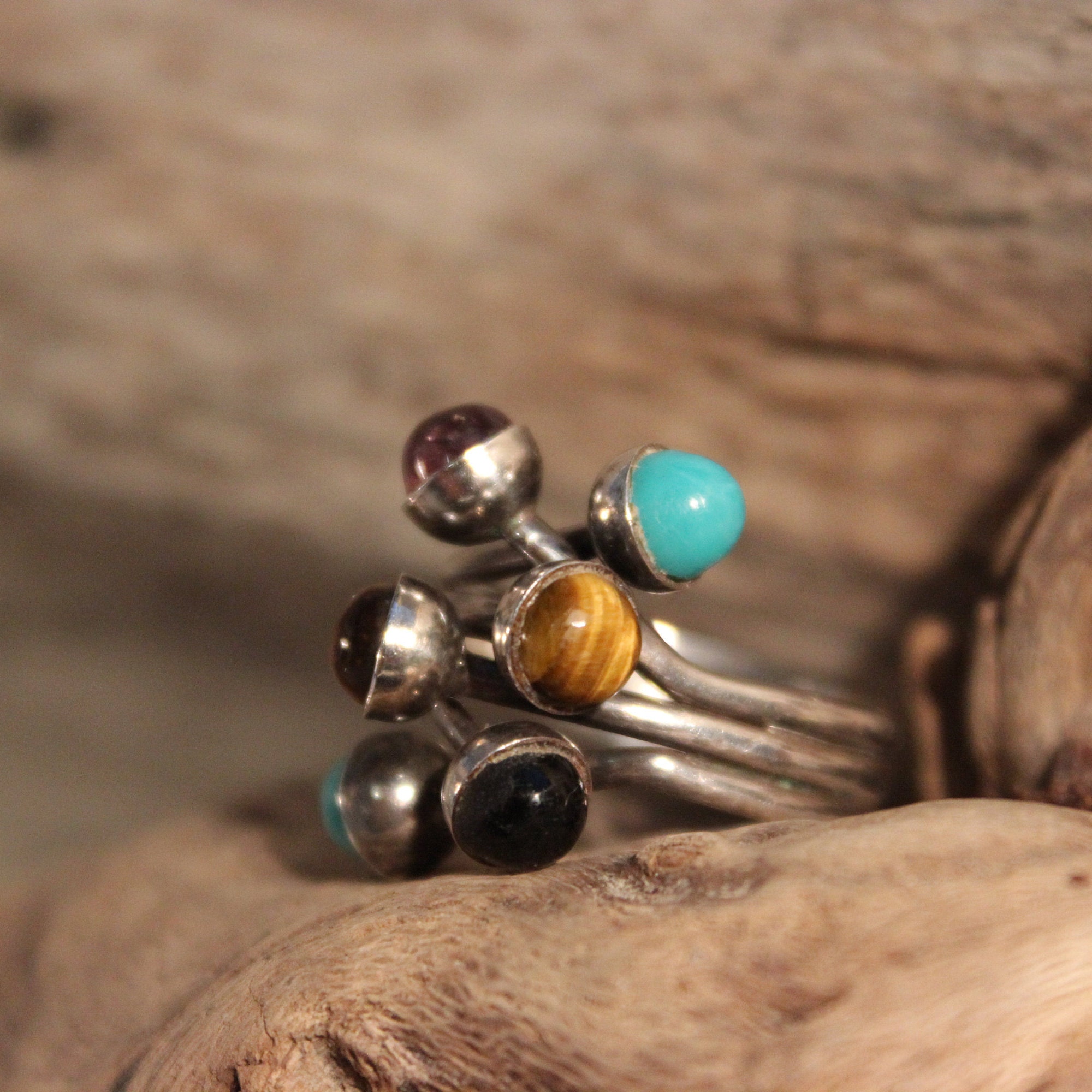 Sterling Mexico Large Multi Inlay Stone Silver Ring 4.3 Grams Size 8.5 ...