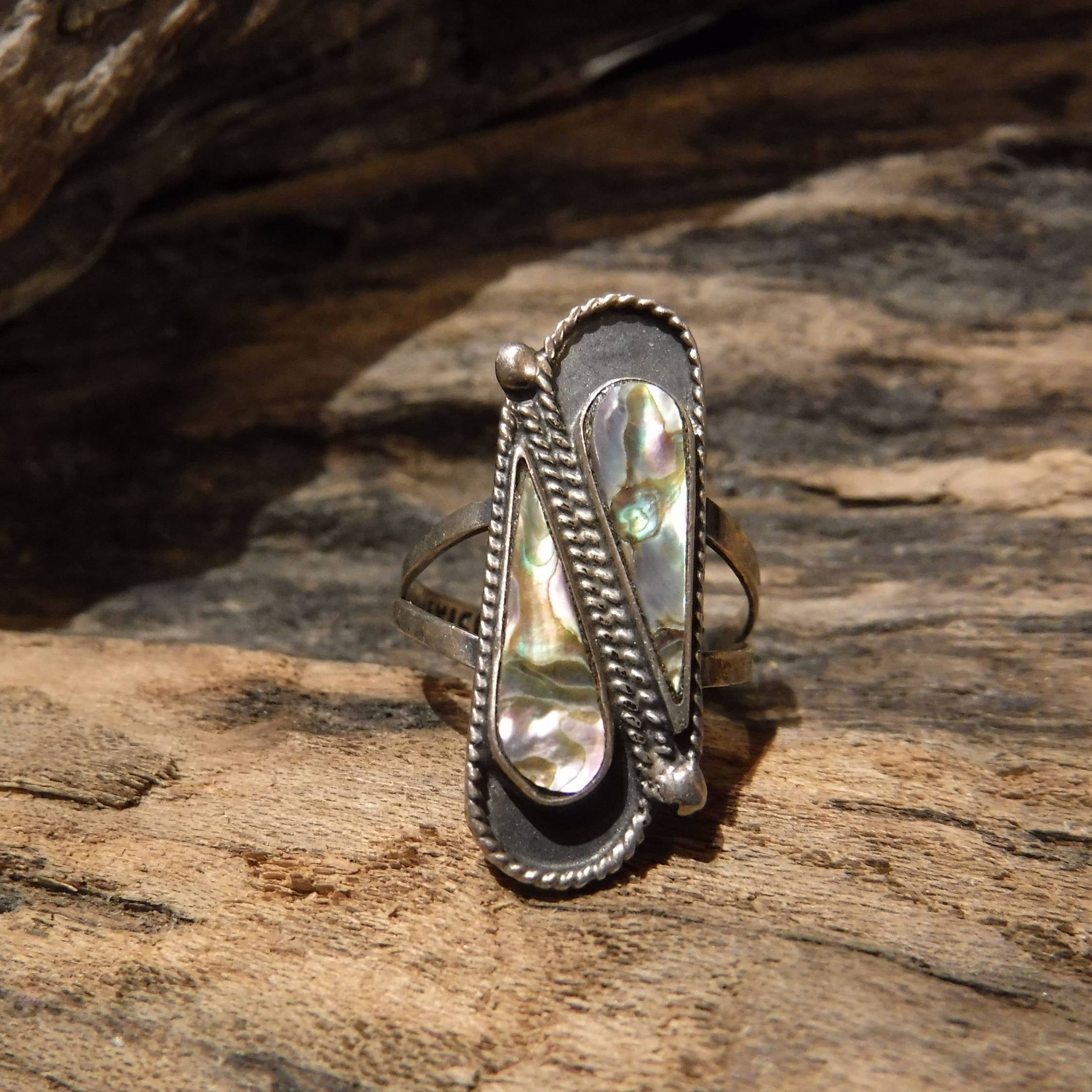 Sterling Mexico Eagle 3 Abalone Ring Signed ARD Modernist Ring 2.4 ...